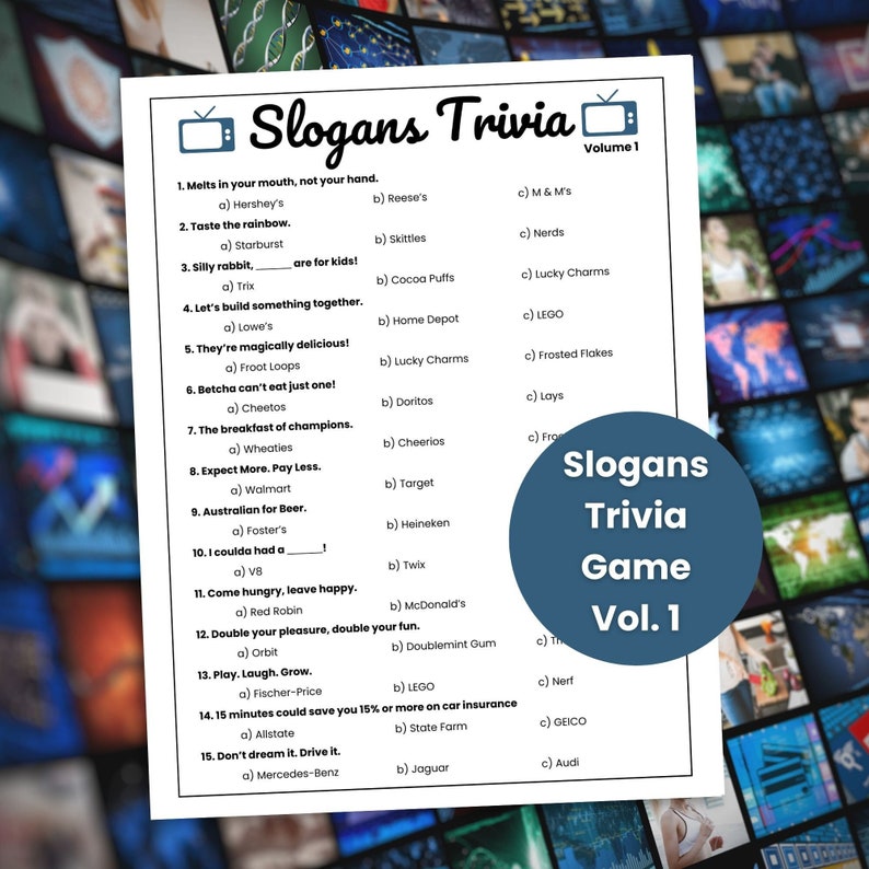 Slogans Trivia Game Vol. 1, TV Commercial Trivia, Trivia Game for Kids ...