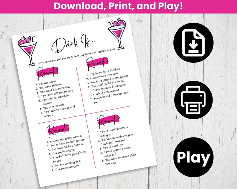 Drinking Game for Adults Printable, Drink If Party Game, Great for ...