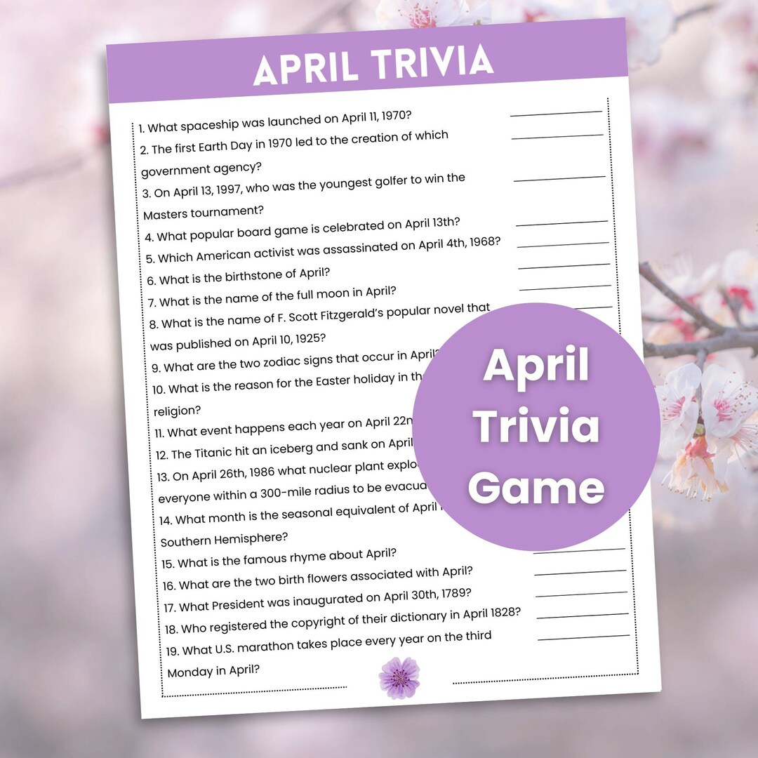 April Trivia Game, Spring Trivia Game, Easter Trivia, Trivia Questions ...