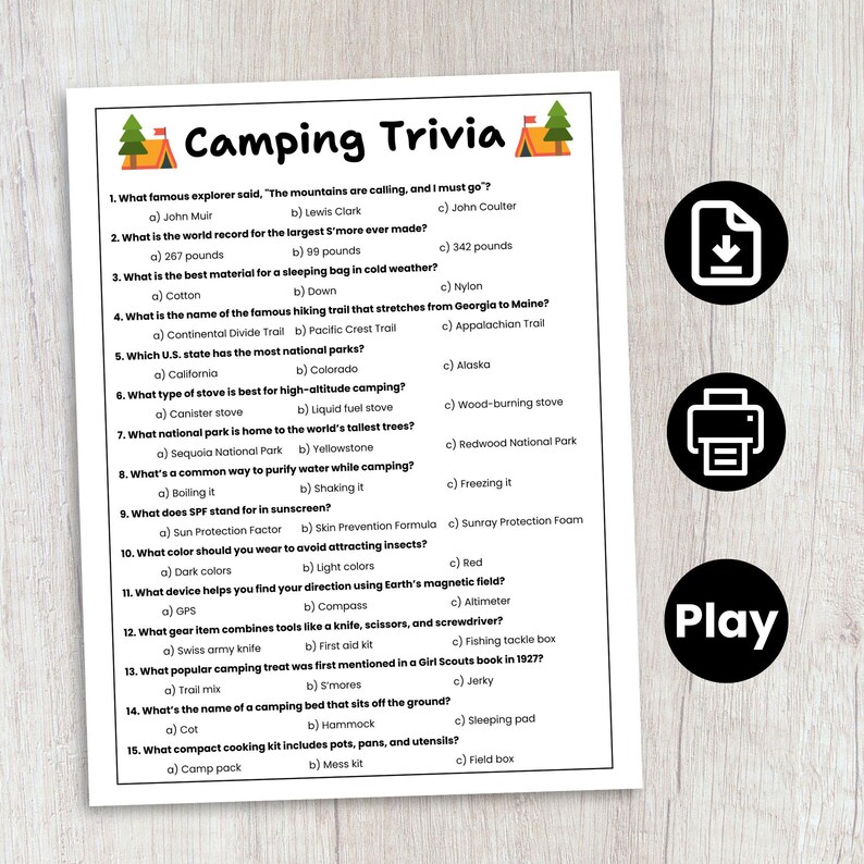 Camping Trivia Game, Road Trip Games, RV Life, Summer Trivia, Camping ...