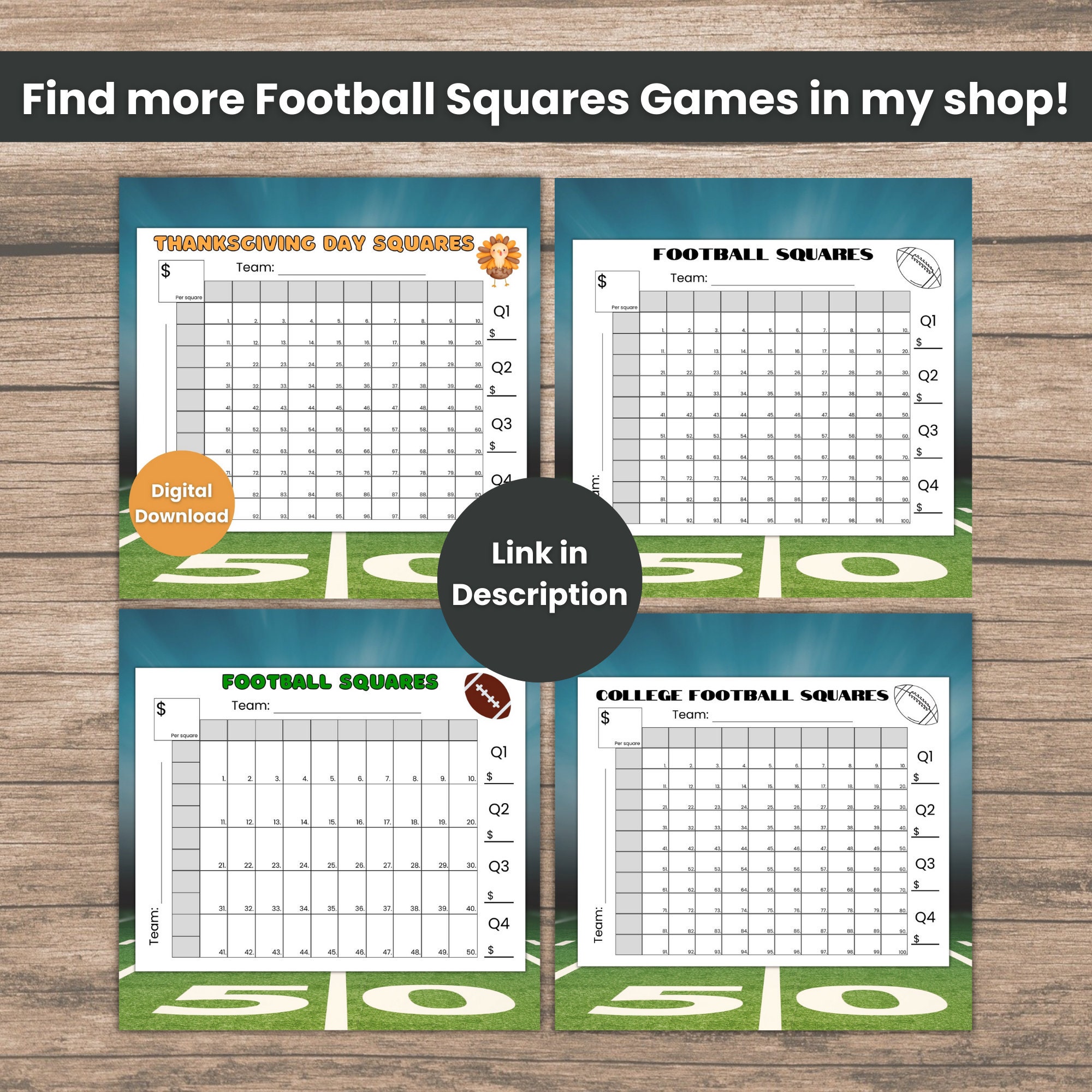 Christmas Day 50 Squares Game, Football Squares Game, Football Betting ...