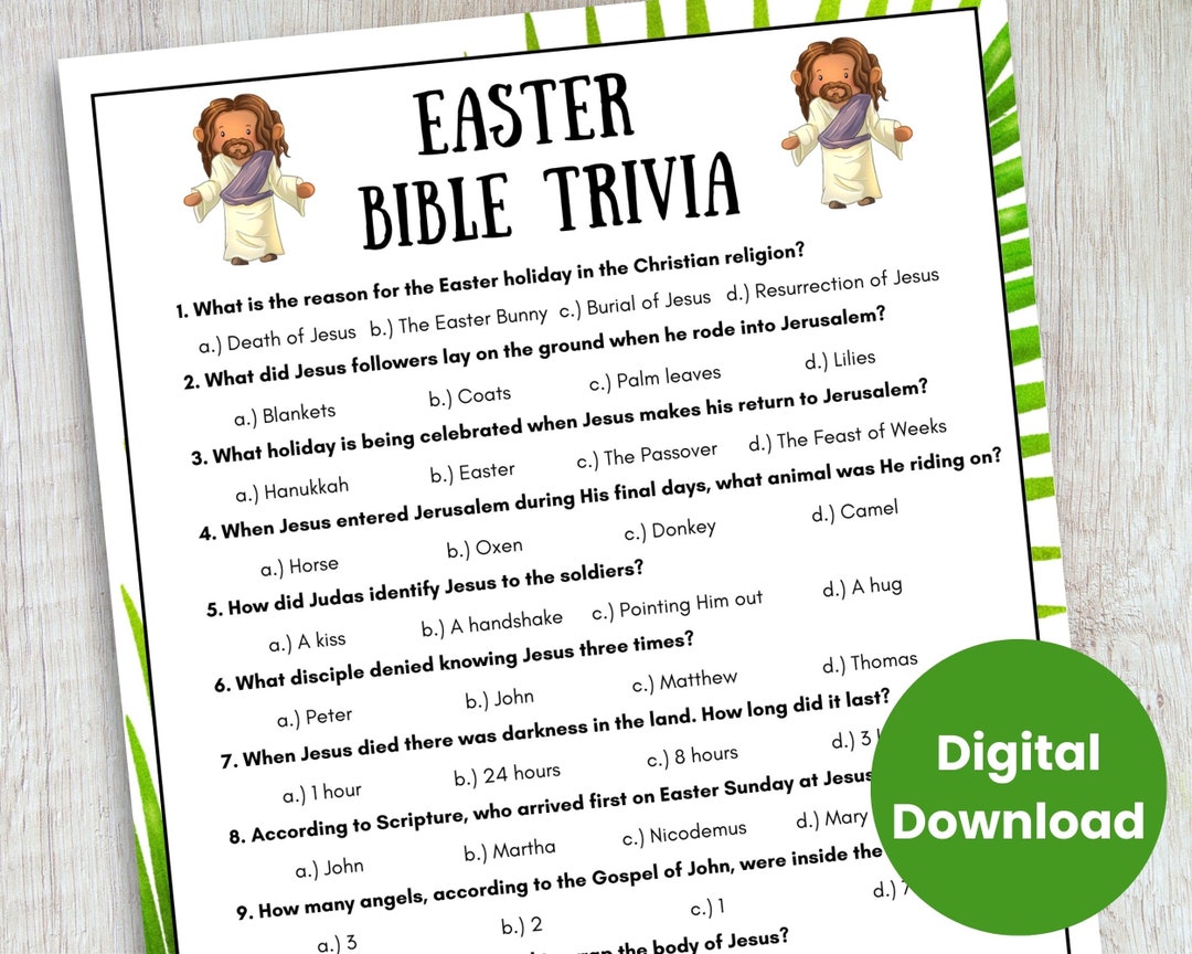 Easter Bible Trivia Game Printable Multiple Choice Christian - Etsy