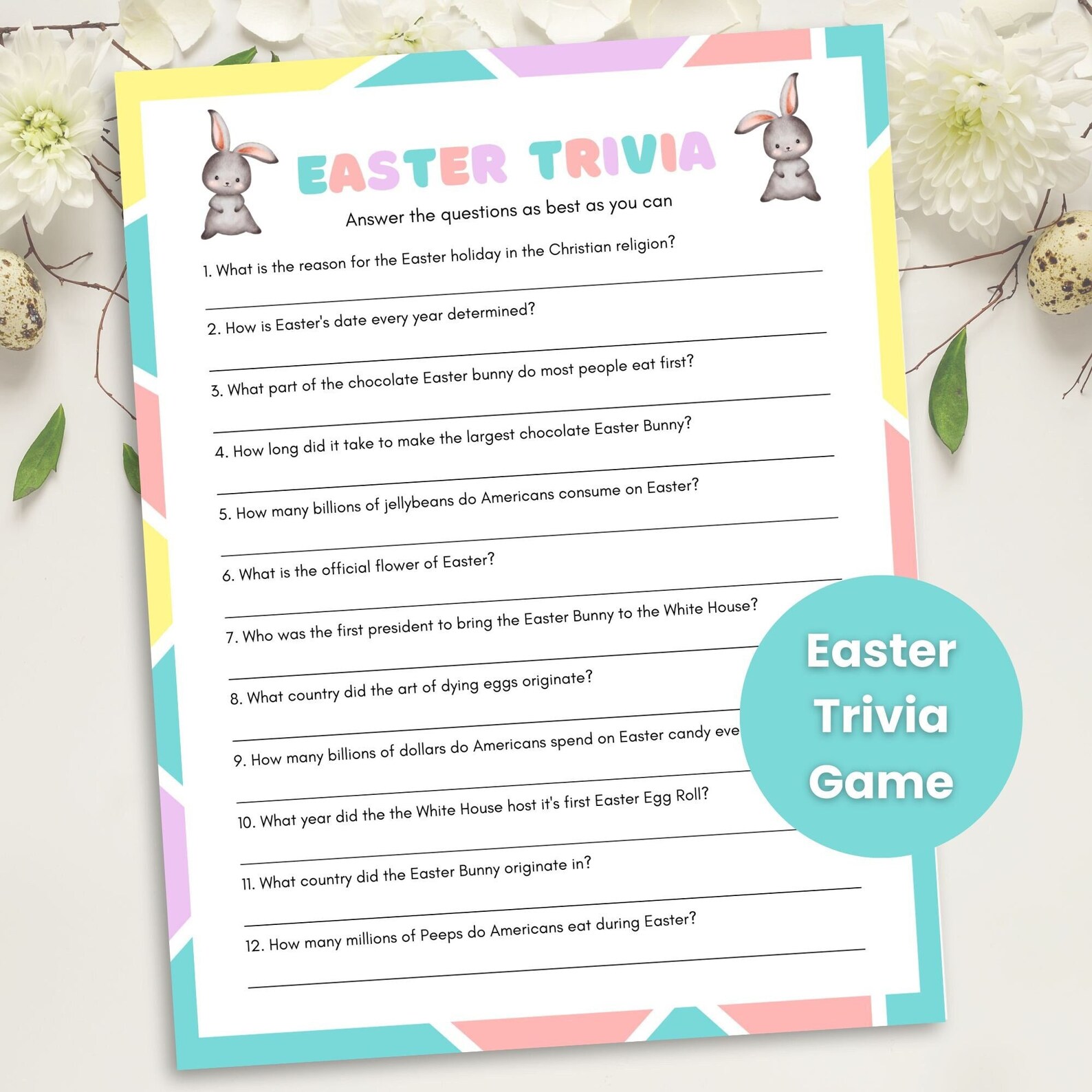 Easter Trivia Game, Easter Activity for Kids and Adults, Printable ...