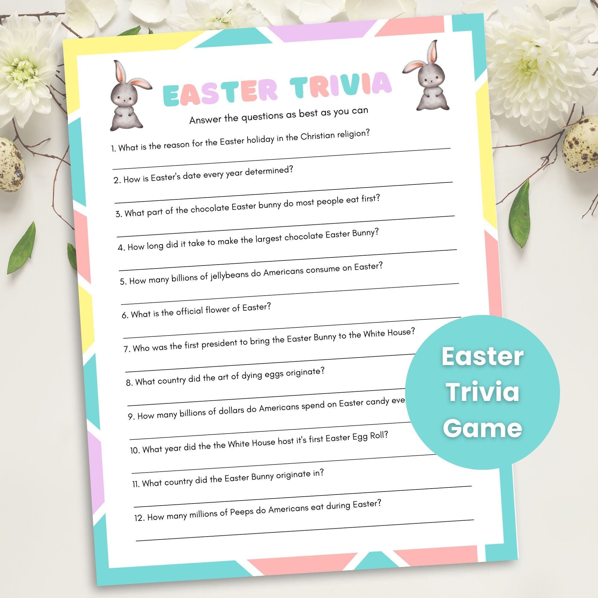 Easter Trivia Game, Easter Activity for Kids and Adults, Printable ...