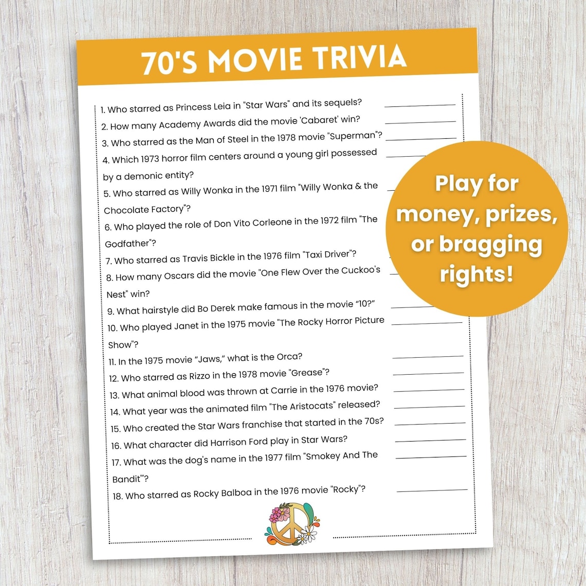 70s Movie Trivia Game, 70s Theme Party Game, 1970s Trivia, Decades ...