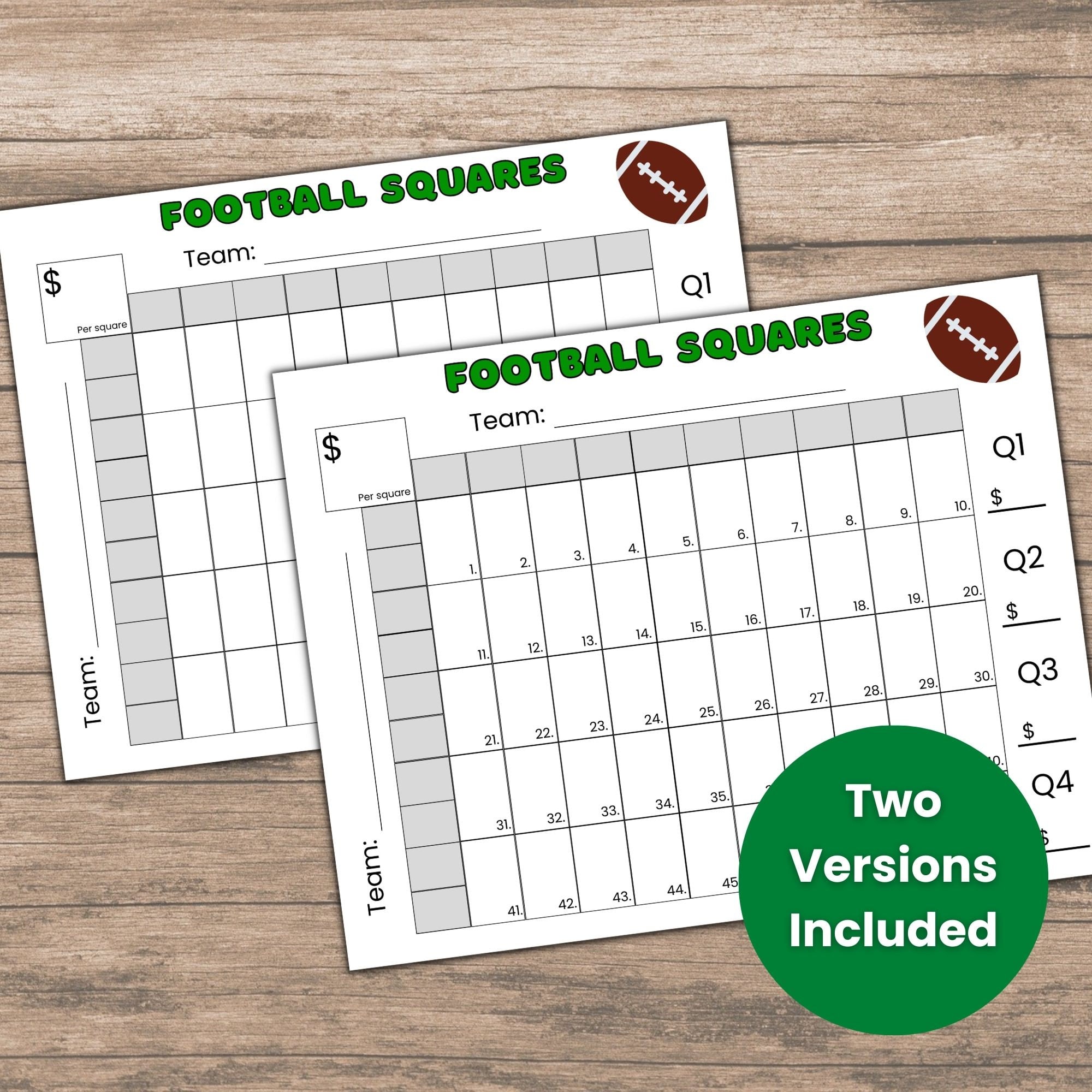 50 Squares Football Squares Game Printable, Football Fundraiser ...