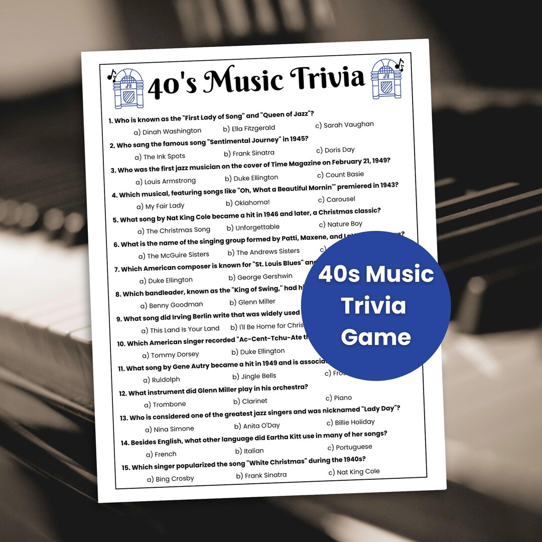 40s Music Trivia Game, 40s Theme Party Game, 1940s Trivia, Decades ...