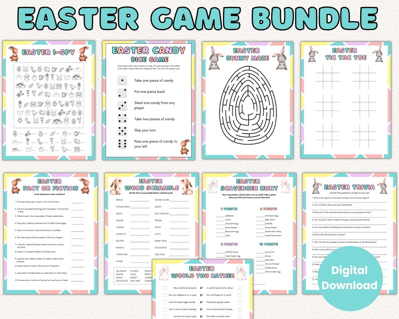 Easter Games Bundle, Printable Easter Games for Kids and Adults, Easter ...