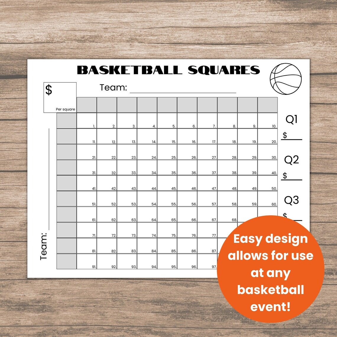 Basketball Squares Game Printable Basketball Fundraiser - Etsy