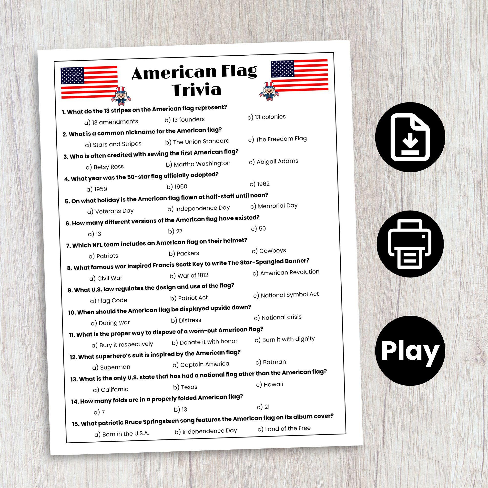 American Flag Trivia Game, USA Trivia, Patriotic Trivia, 4th of July ...