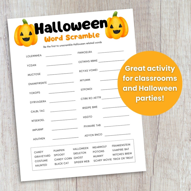 Halloween Word Scramble Game, Halloween Party Game Printable, Halloween ...