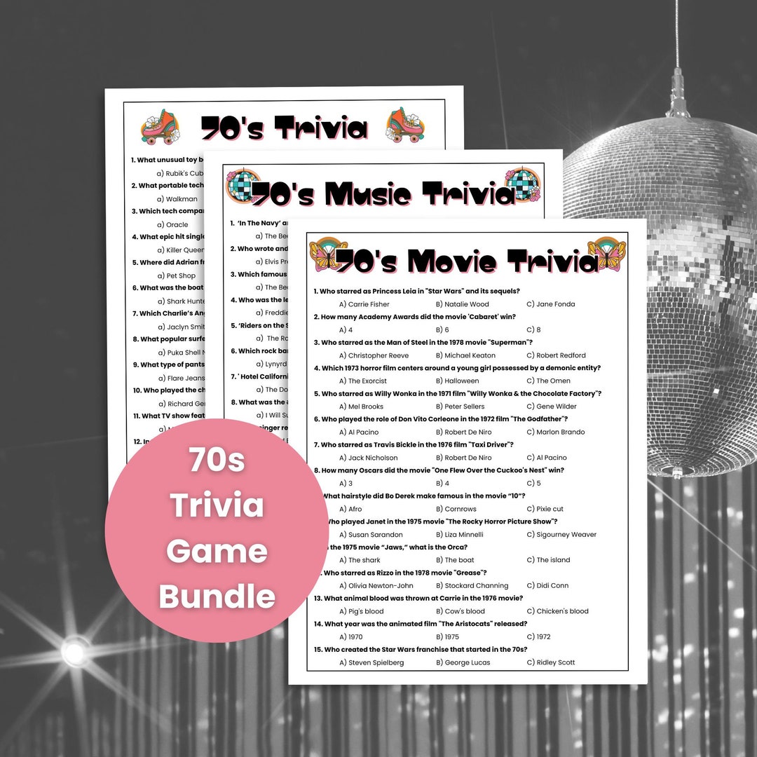 70s Trivia Game Bundle, 70s Music Trivia, 70s Movie Trivia, 70s Party ...