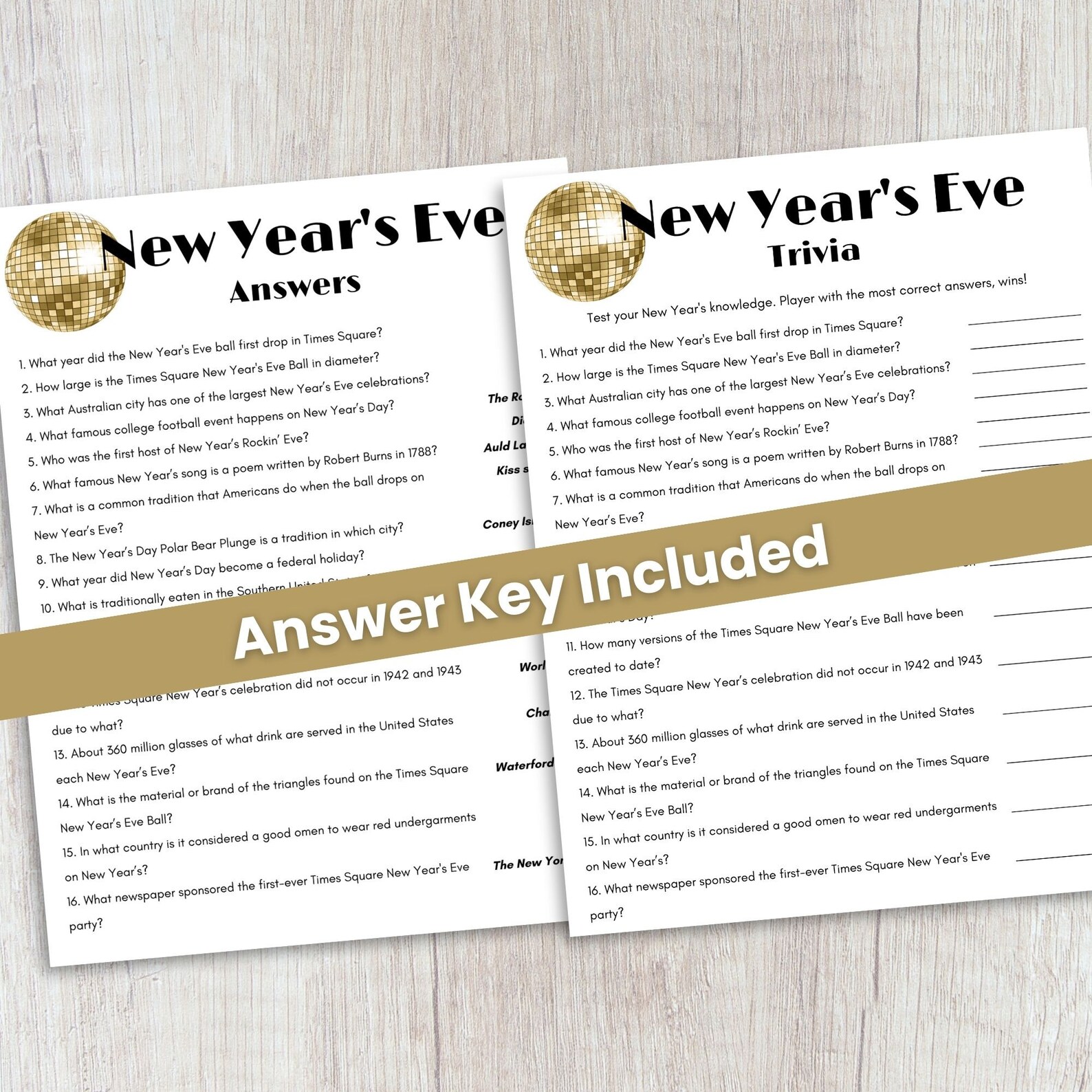 New Years Eve Trivia Game, Holiday Trivia Game, Winter Trivia Game, New ...