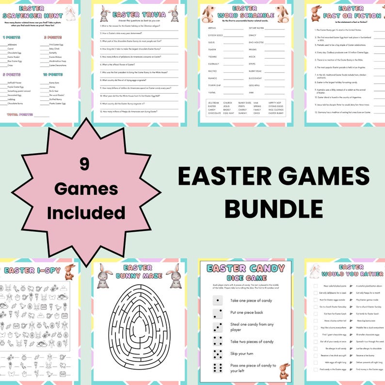 Easter Games Bundle, Printable Easter Games for Kids and Adults, Easter ...