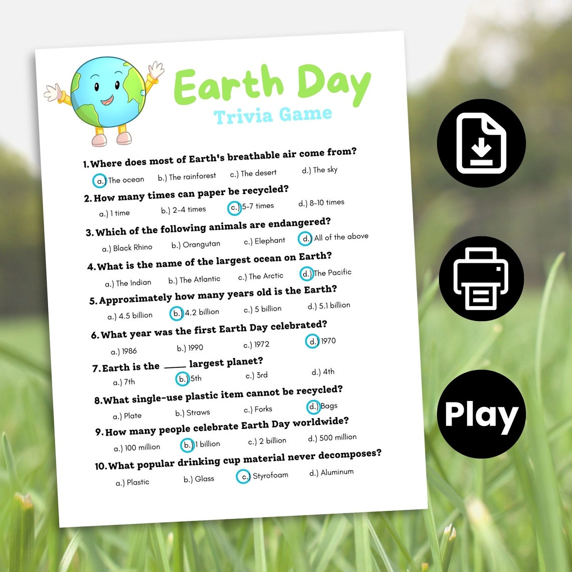 Earth Day Trivia Game for Kids, Earth Day Classroom Activity, Earth Day ...