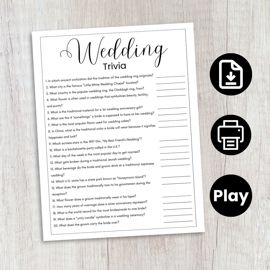 Wedding Trivia Game, Bridal Shower Trivia, Wedding Table Games ...
