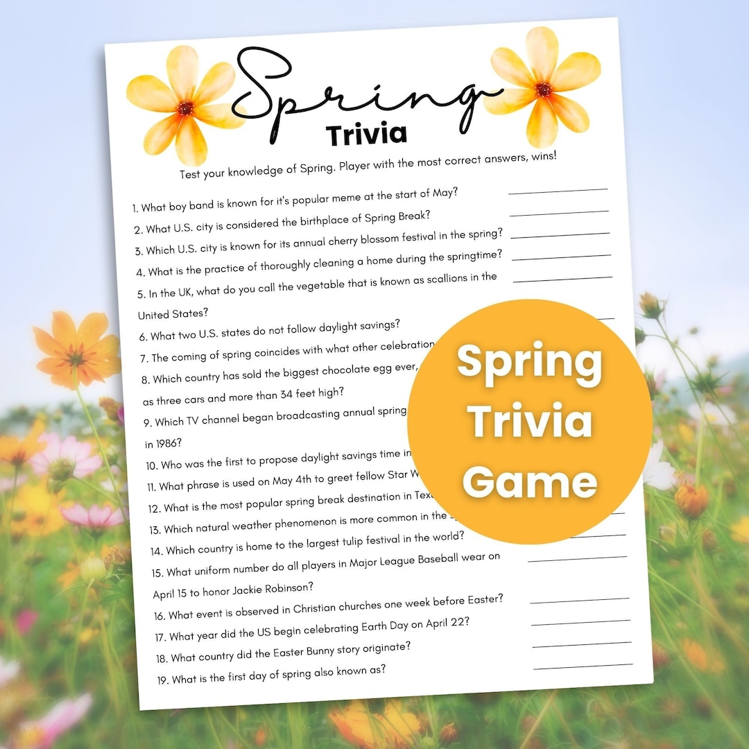 Spring Trivia Game, Printable Spring Trivia, Holiday Trivia Game ... Spring Trivia Game, Printable Spring Trivia, Holiday Trivia Game ...