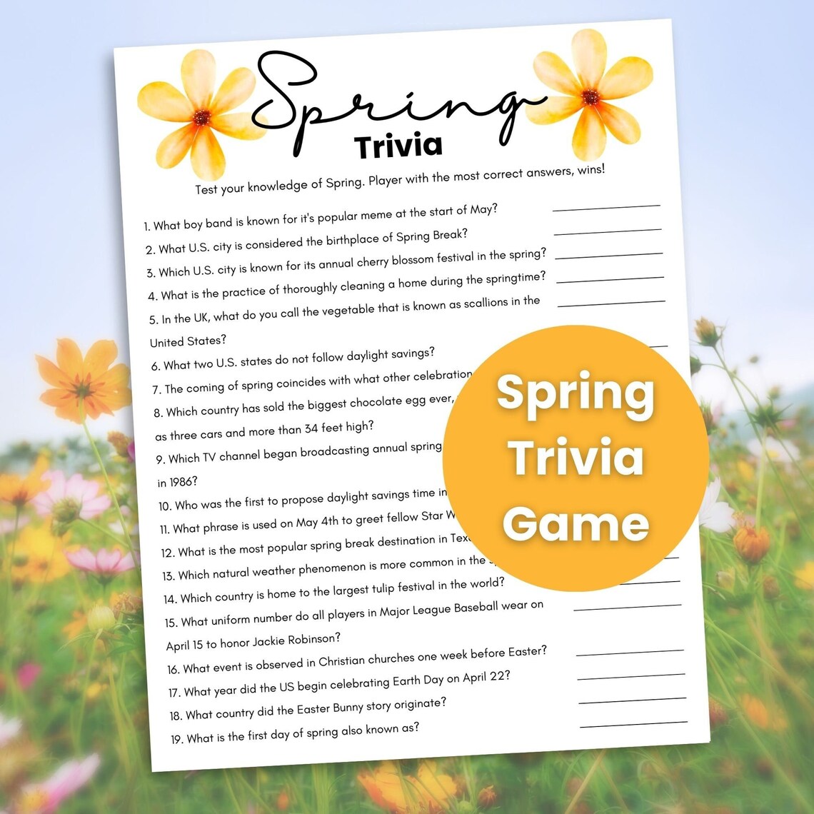 Spring Trivia Game, Spring Party Game, April Trivia, May Trivia, Easter ...