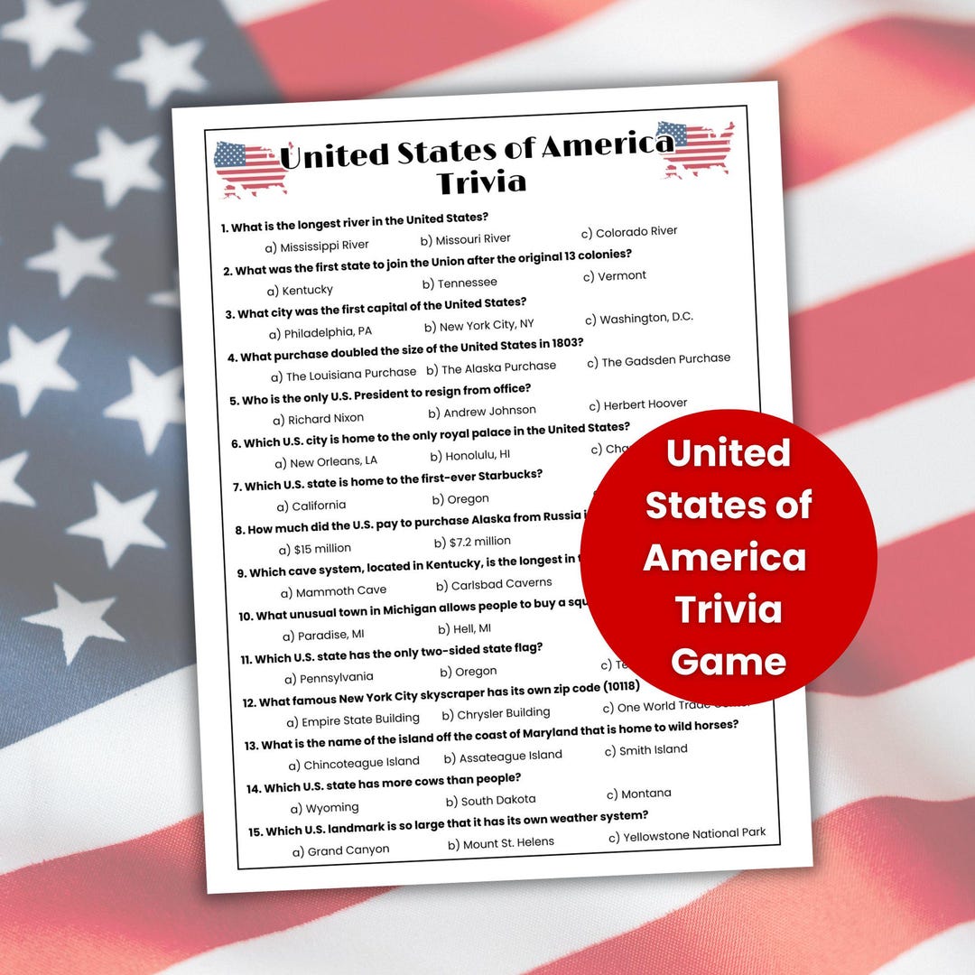 United States of America Trivia Game, USA Trivia, History Classroom ...