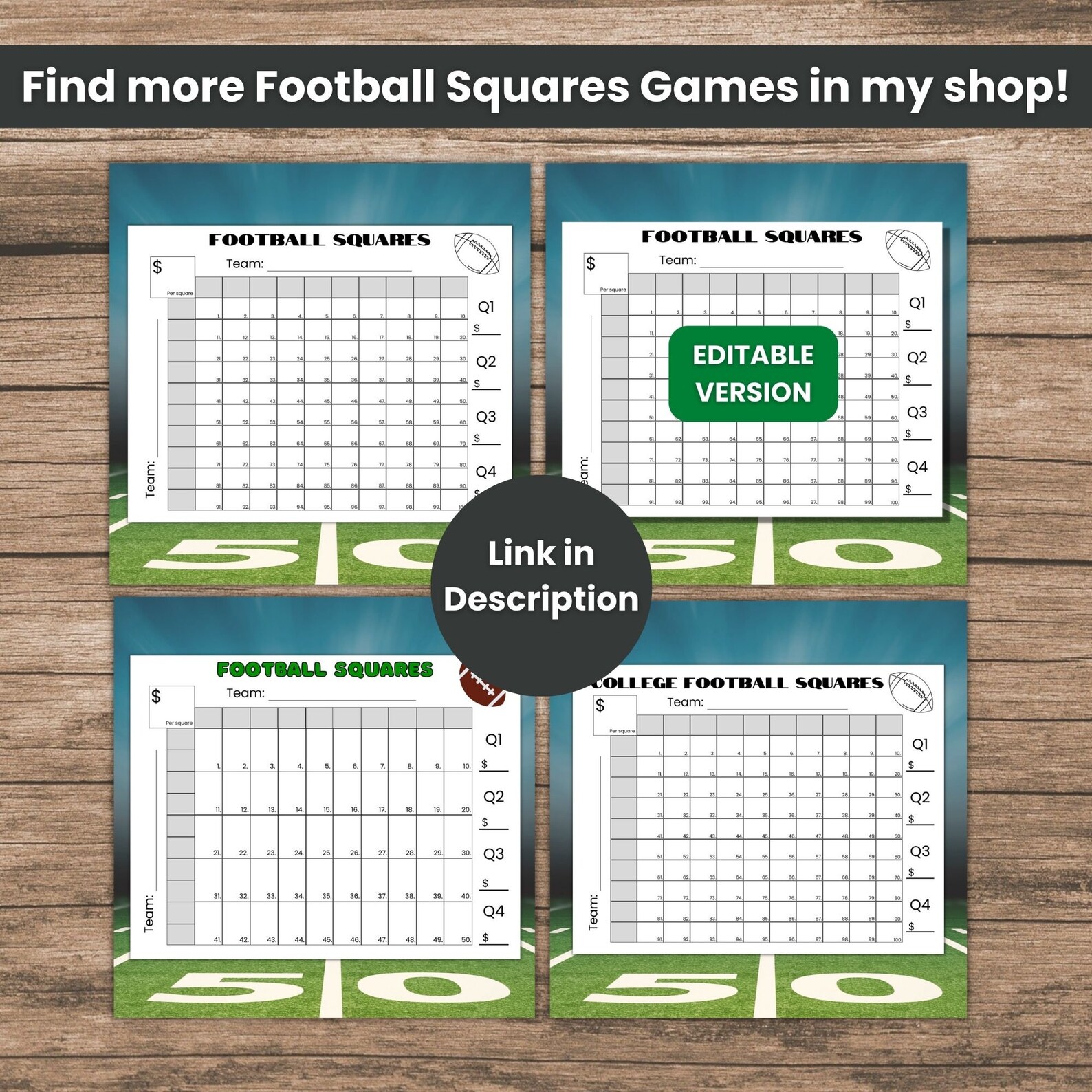 Editable Thanksgiving Day 25 Squares Game, Football Squares Game ...