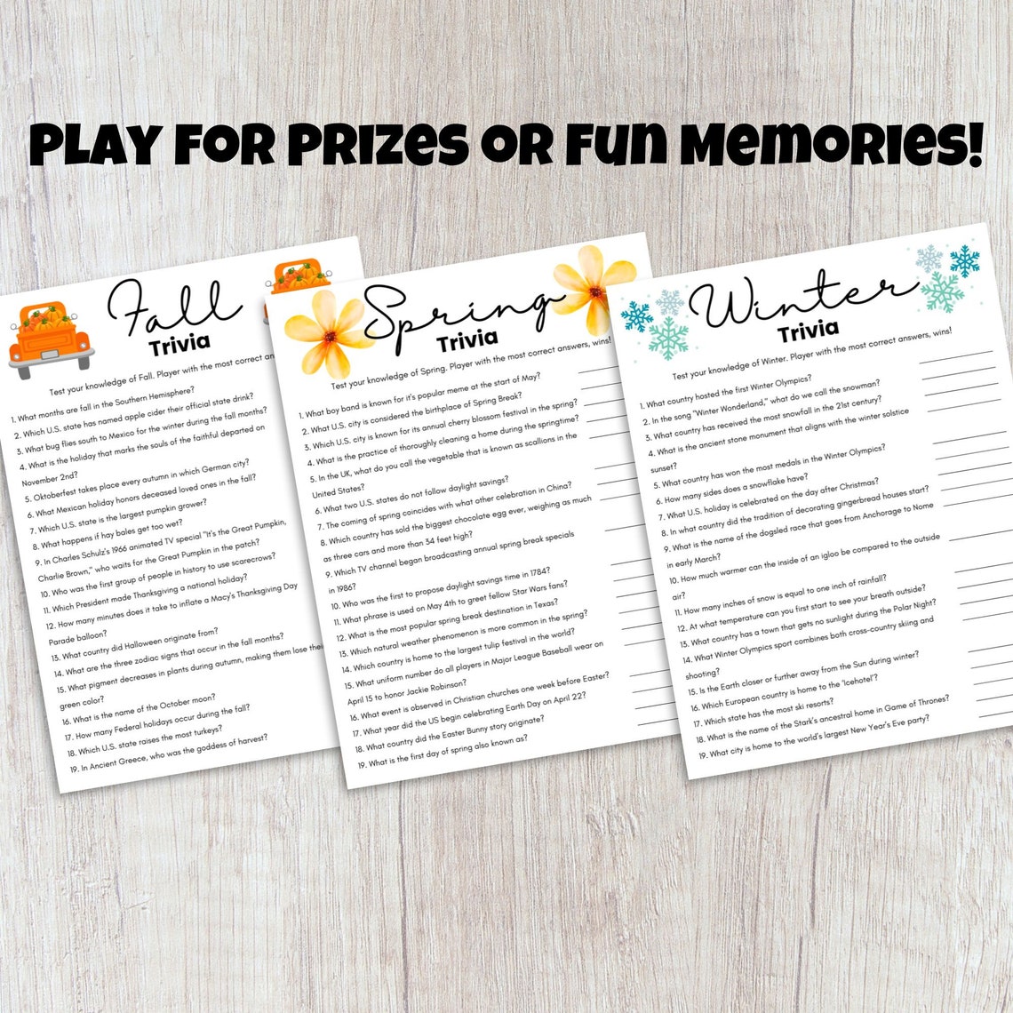 Seasonal Trivia Game Bundle, the Four Seasons Trivia Games, Winter ...