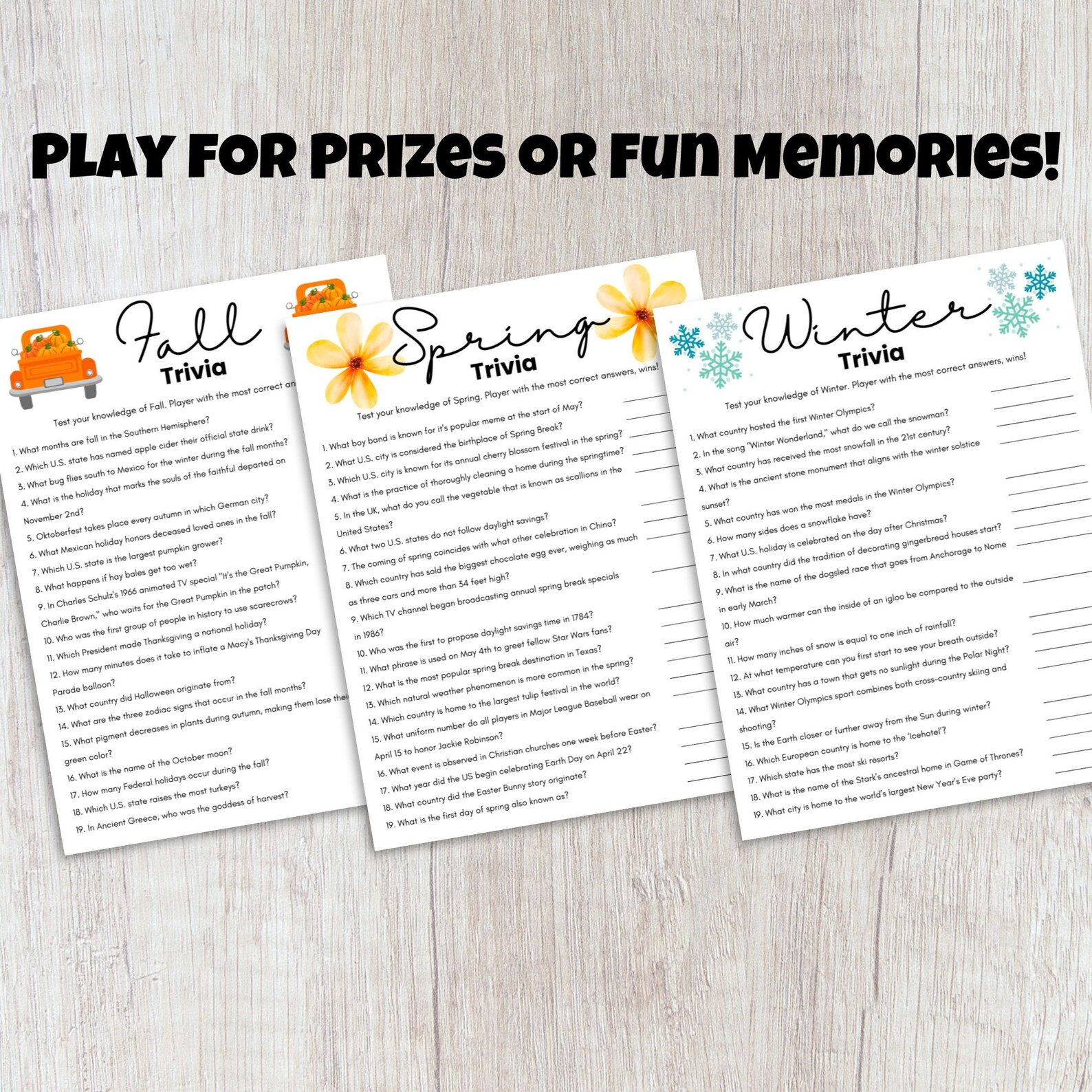 Seasonal Trivia Game Bundle, the Four Seasons Trivia Games, Winter ...