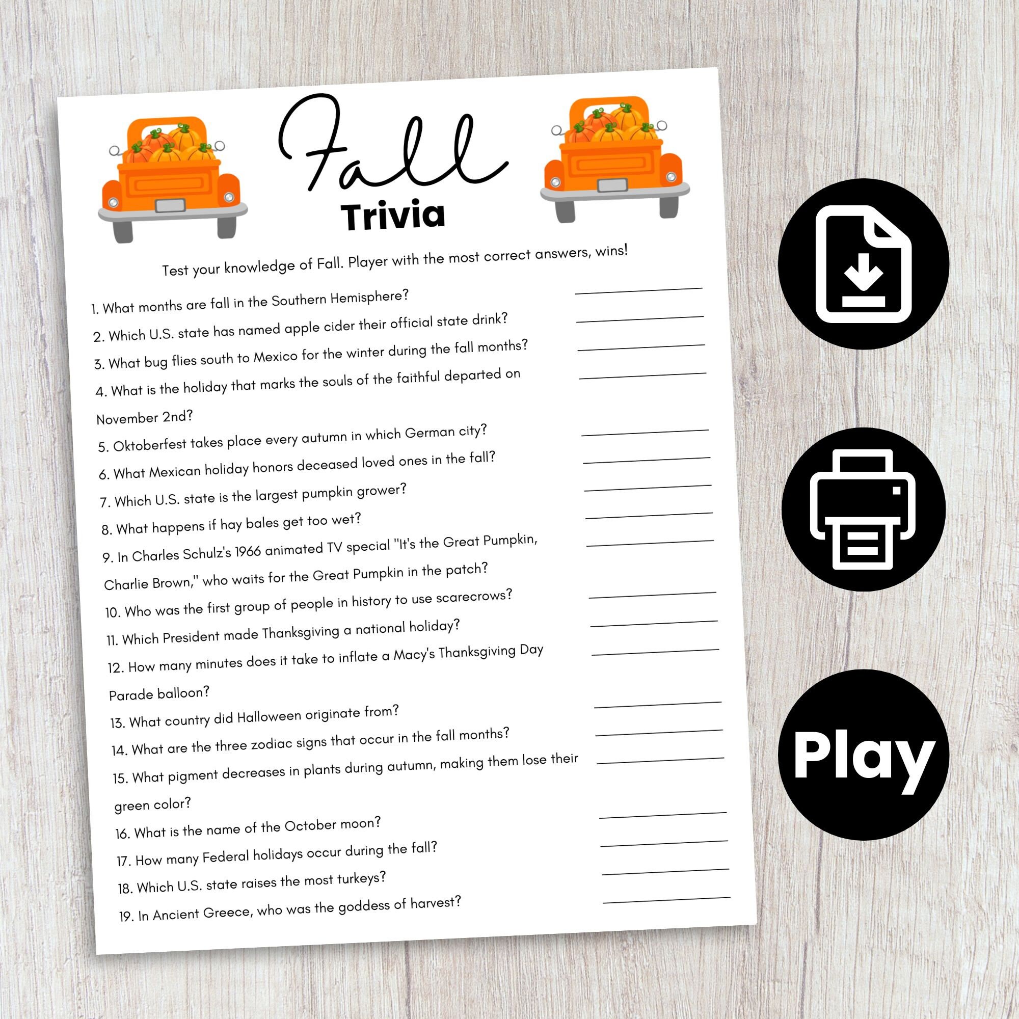 Fall Trivia Game, Holiday Trivia Game, Autumn Trivia Game, Trivia ...