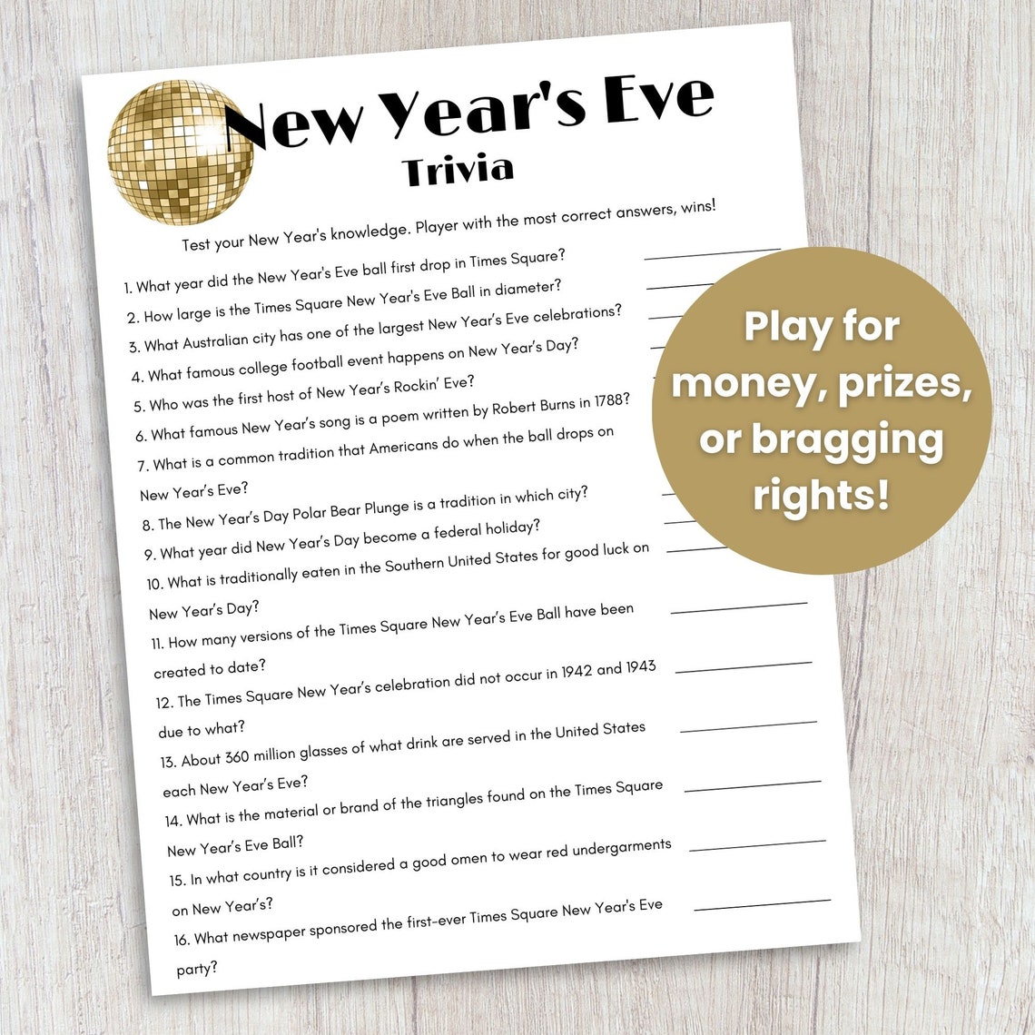 New Years Eve Trivia Game, Holiday Trivia Game, Winter Trivia Game, New ...