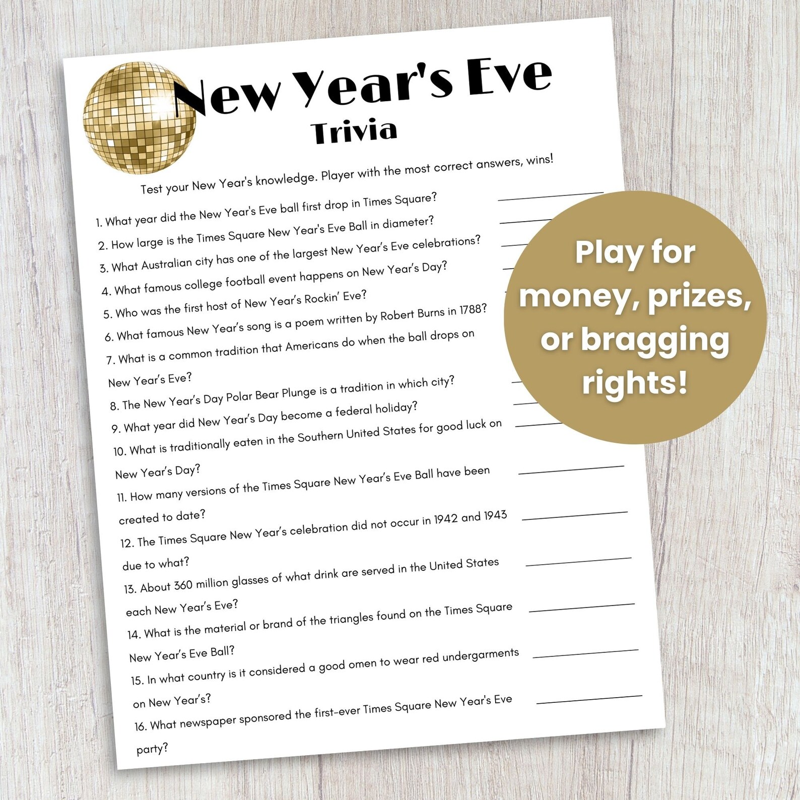 New Years Eve Trivia Game, Holiday Trivia Game, Winter Trivia Game, New ...