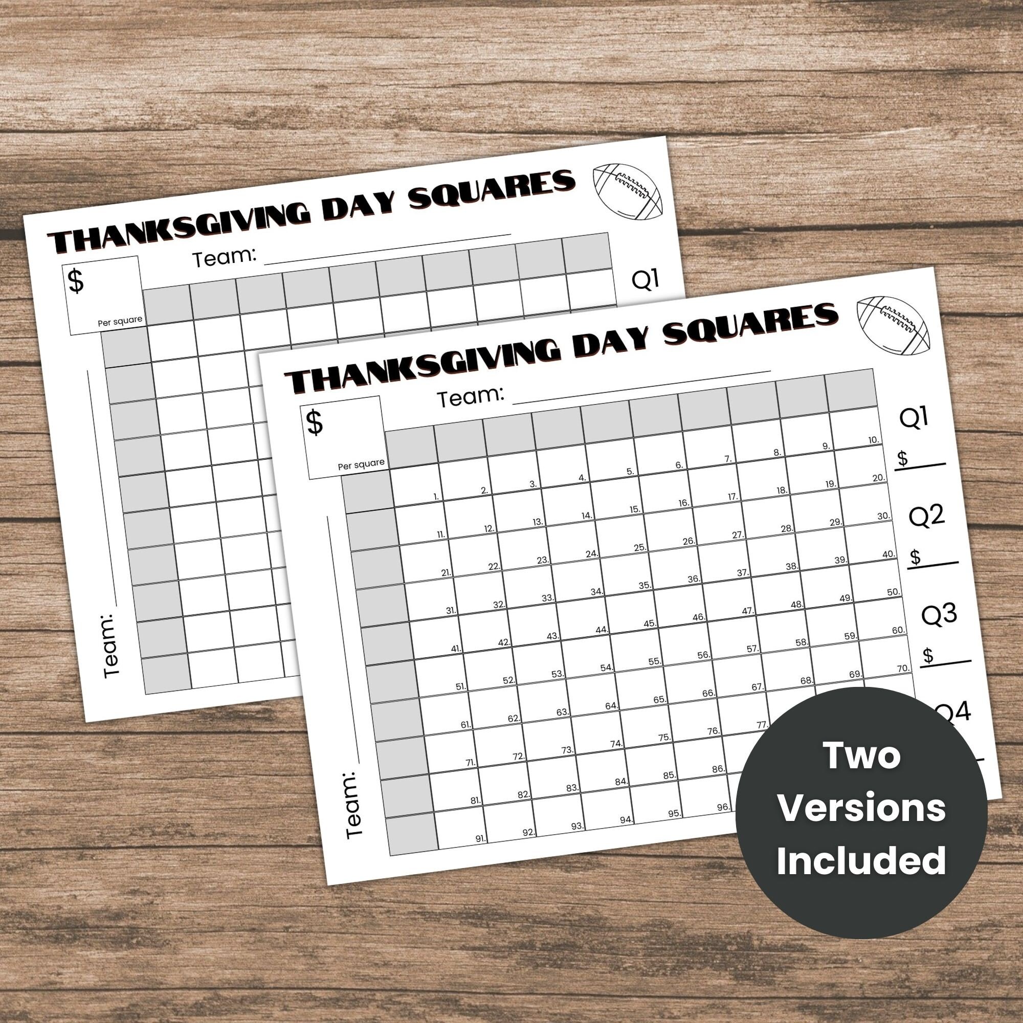 Thanksgiving Day Squares Game, Football Squares Game, Football Betting ...