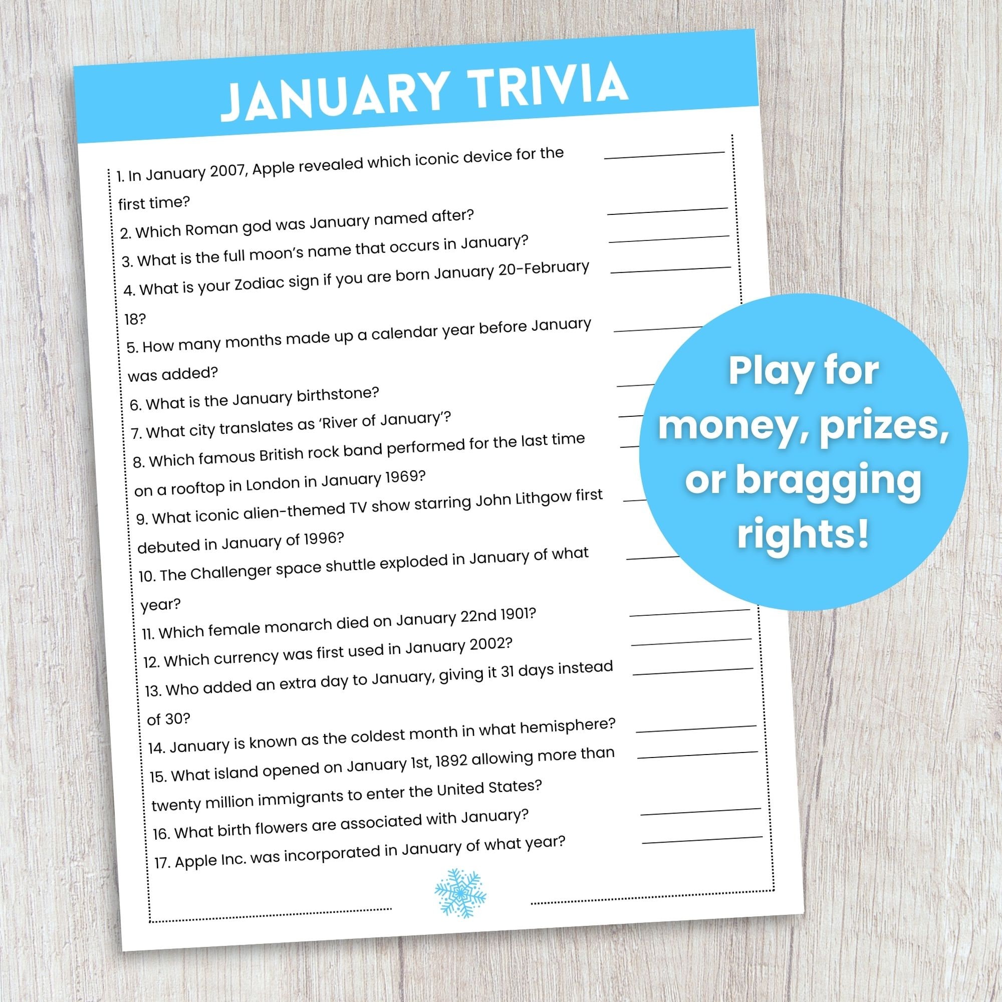 January Trivia Game, Holiday Trivia Game, January Games, Trivia ...