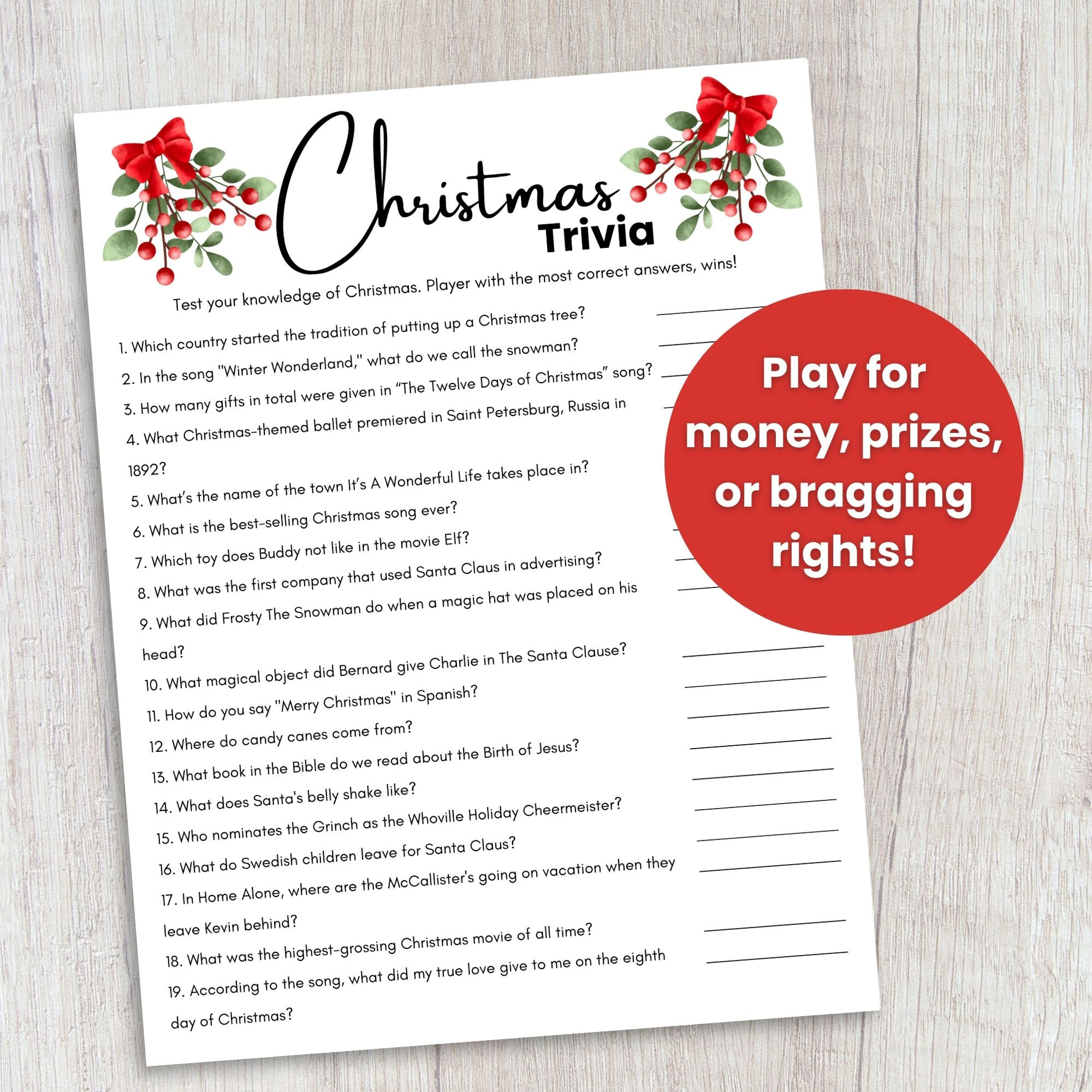 Christmas Trivia Game, Holiday Trivia Game, Winter Trivia, Holiday ...