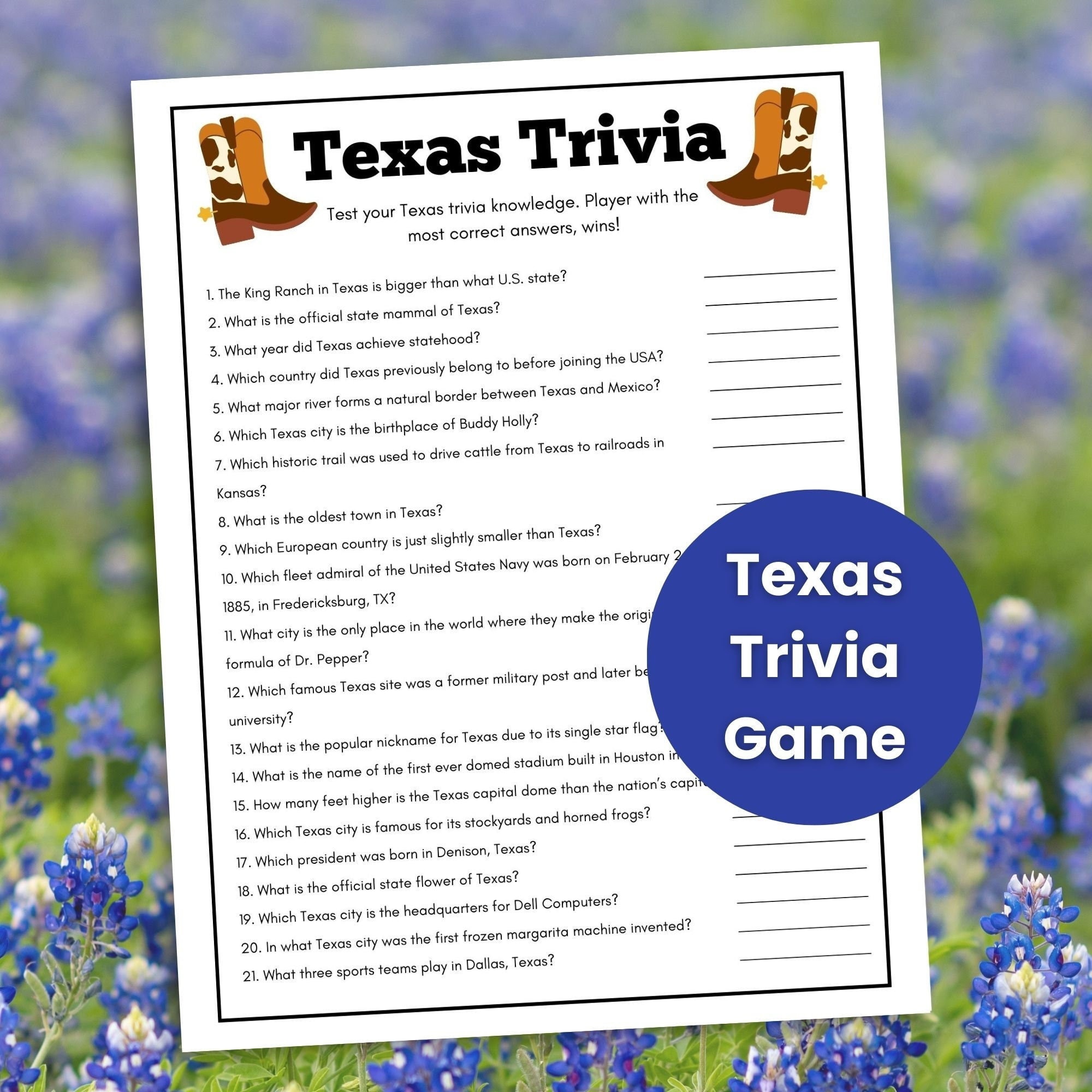 Texas Trivia Game, States Trivia, US States Trivia, Texas Game, Trivia ...