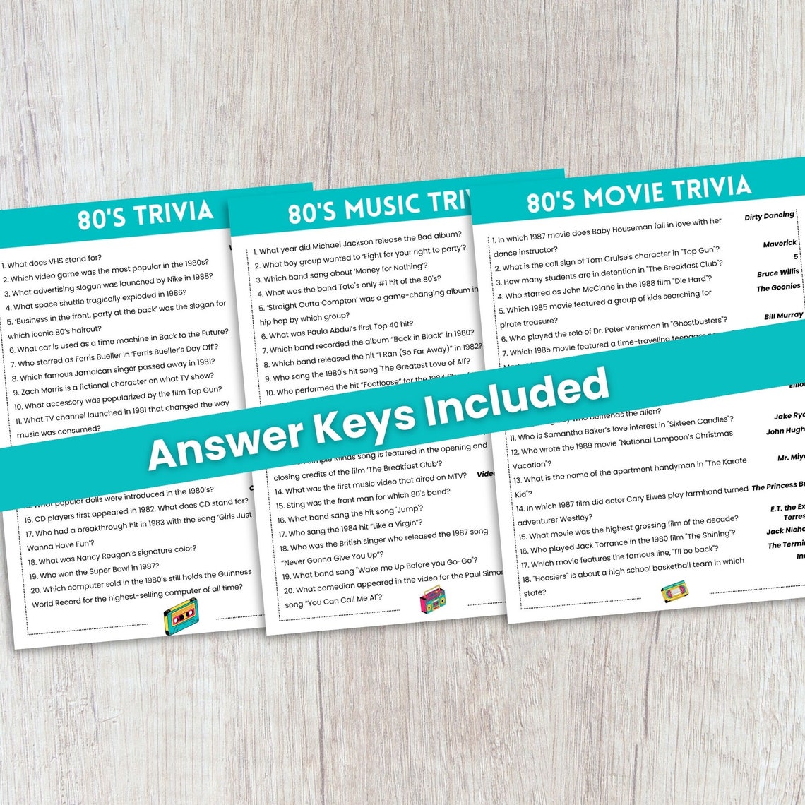 80s Trivia Game Bundle, 80s Music Trivia, 80s Movie Trivia, 80s Party ...