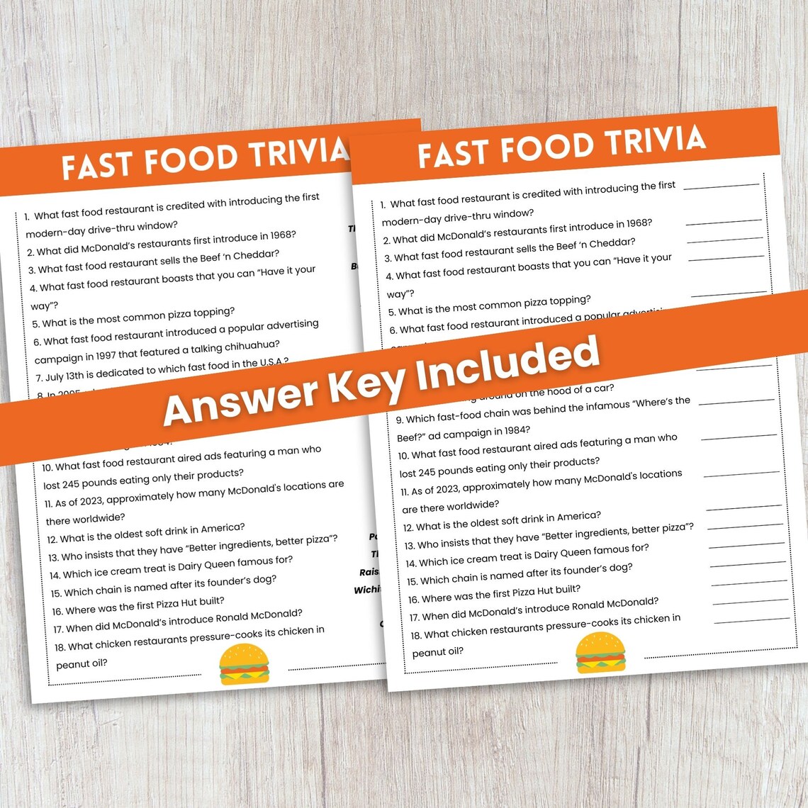 Fast Food Trivia, Trivia Game for Kids and Adults, Trivia Night, Family ...