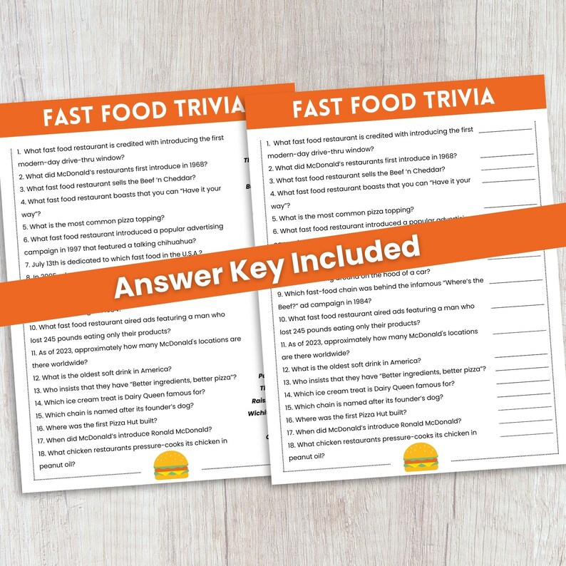 Fast Food Trivia, Trivia Game for Kids and Adults, Trivia Night, Family ...
