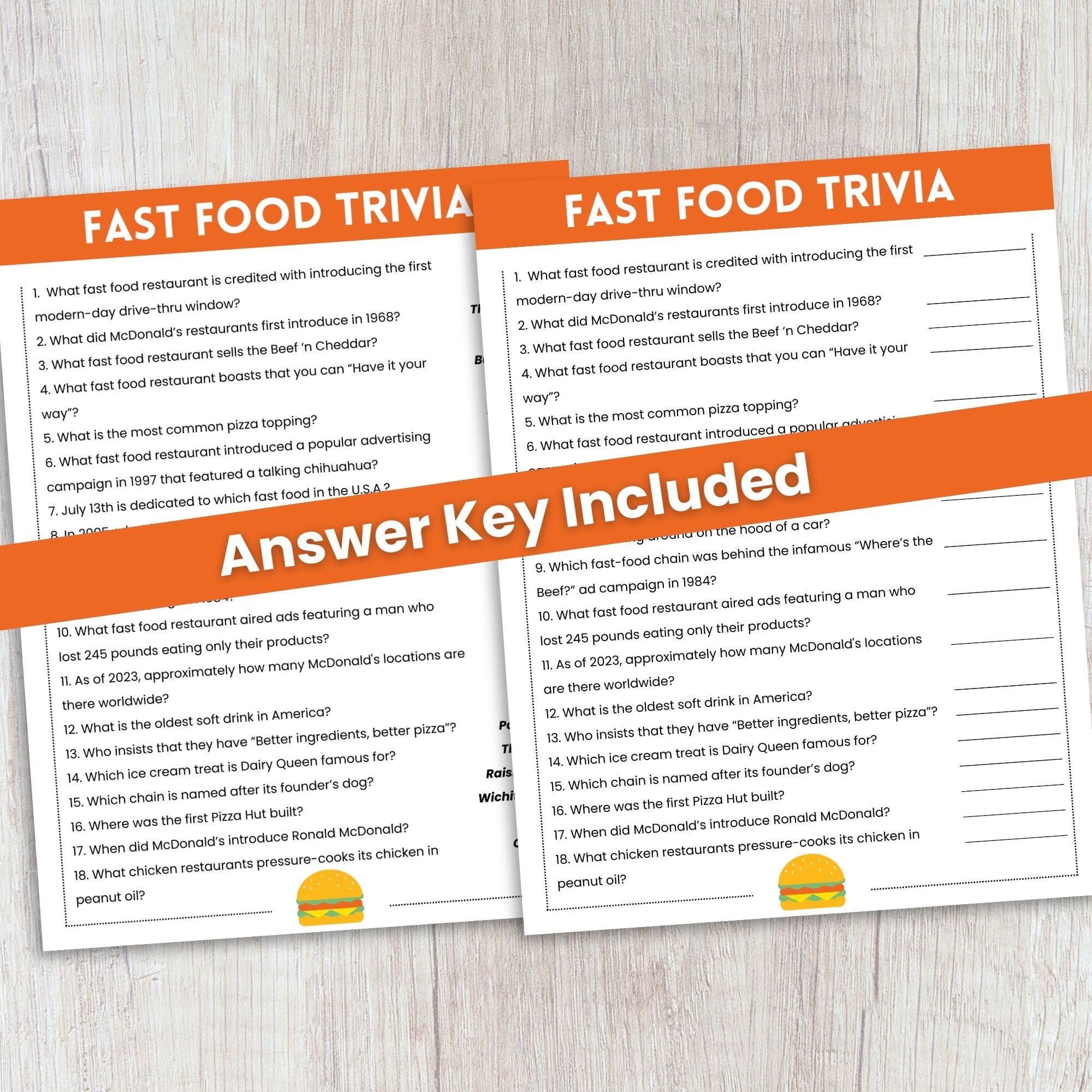 Fast Food Trivia, Trivia Game for Kids and Adults, Trivia Night, Family ...
