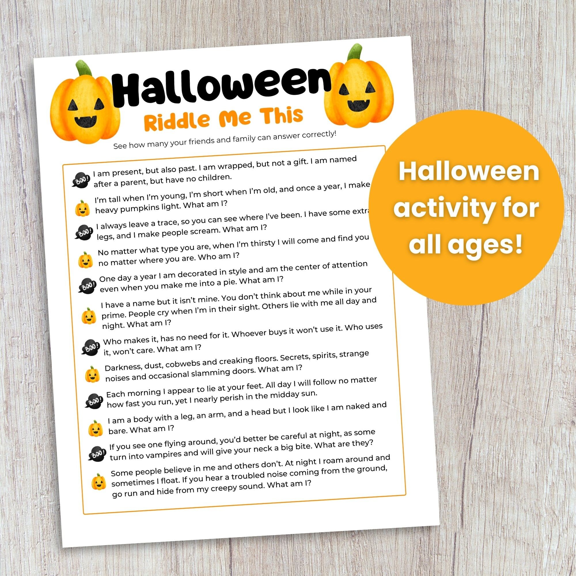 Halloween Riddle Me This Game Printable, Halloween Party Game for Kids ...