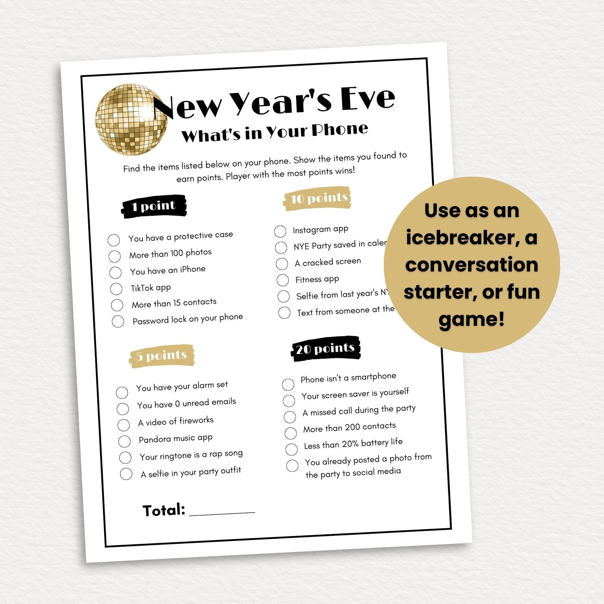 New Years Eve Whats in Your Phone Game, NYE Games, New Years Eve Party ...