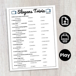 Slogans Trivia Game Vol. 1, TV Commercial Trivia, Trivia Game for Kids ...