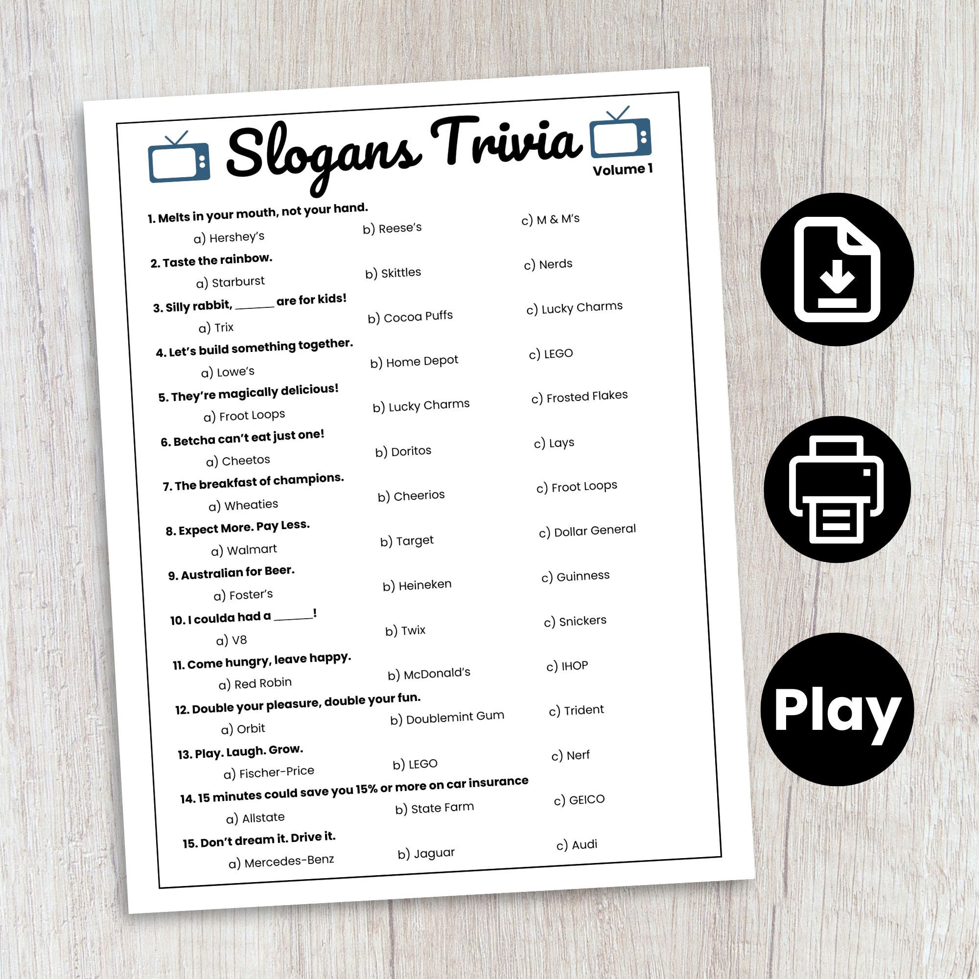 Slogans Trivia Game Vol. 1, TV Commercial Trivia, Trivia Game for Kids ...