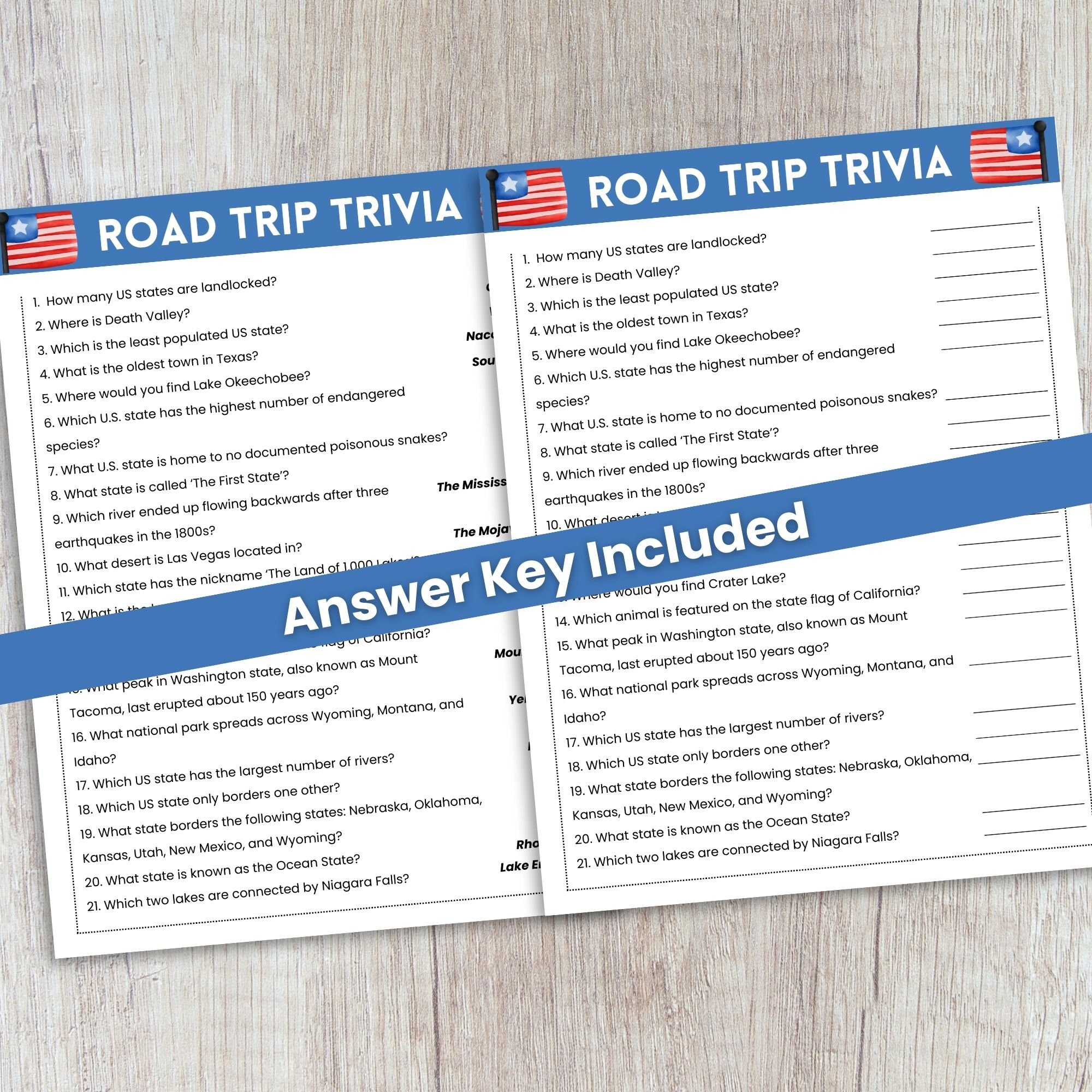 Road Trip Trivia Game, Road Trip Printable Game for Adults, Road Trip ...