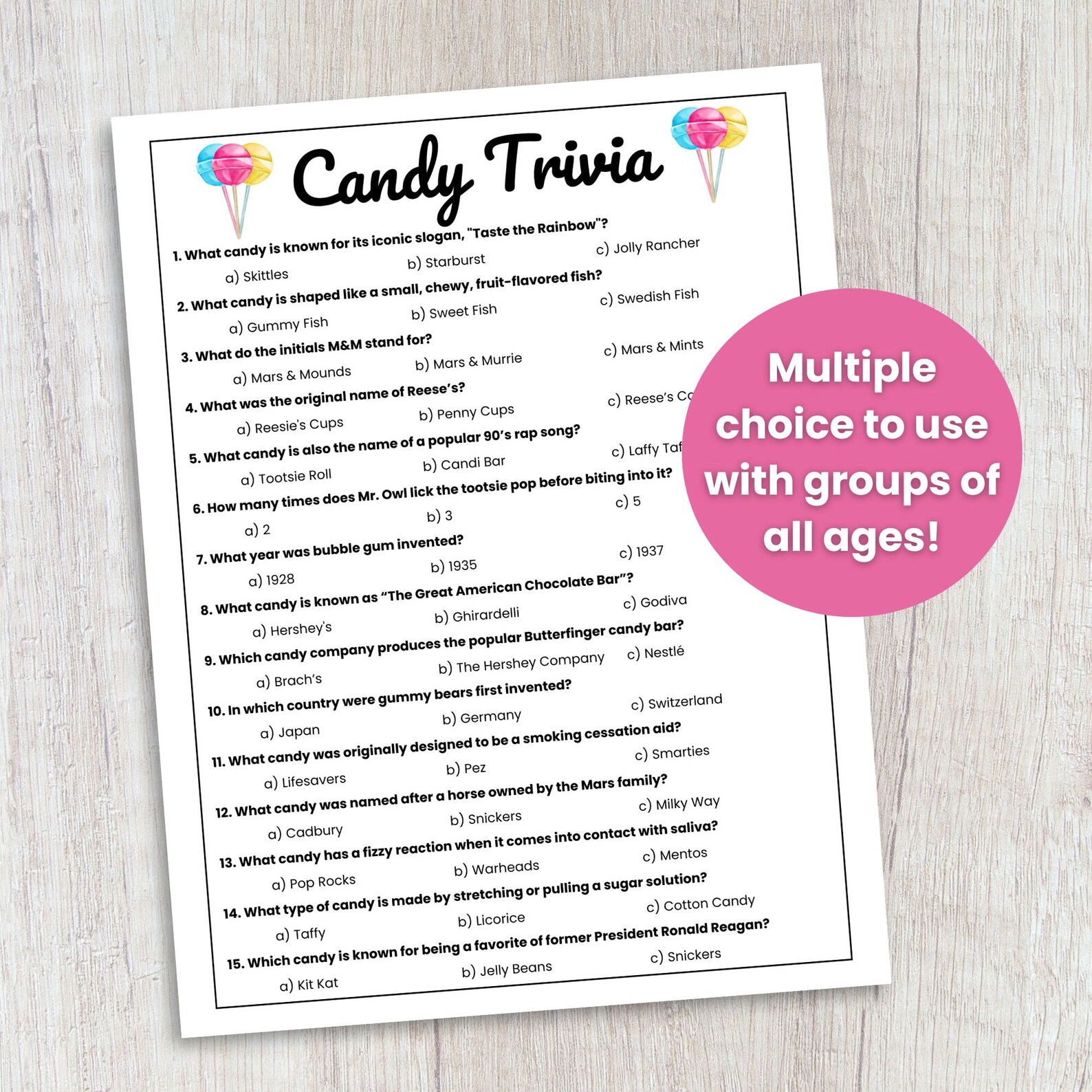 Candy Trivia Game, Printable Candy Trivia, Candy Game, Food Trivia ...