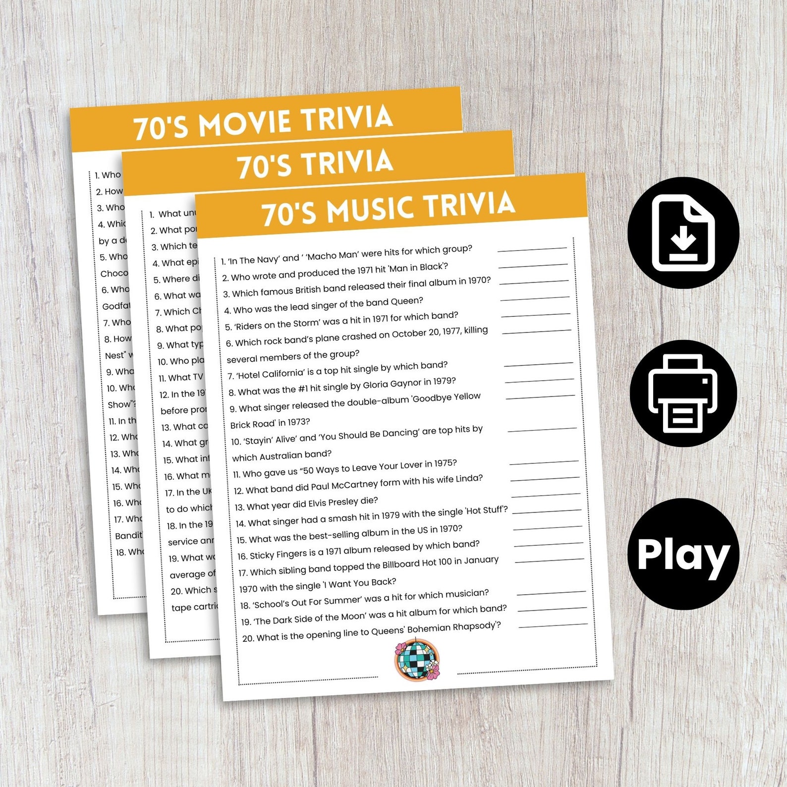 70s Trivia Game Bundle, 70s Music Trivia, 70s Movie Trivia, 70s Party ...