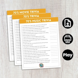 70s Trivia Game Bundle, 70s Music Trivia, 70s Movie Trivia, 70s Party ...