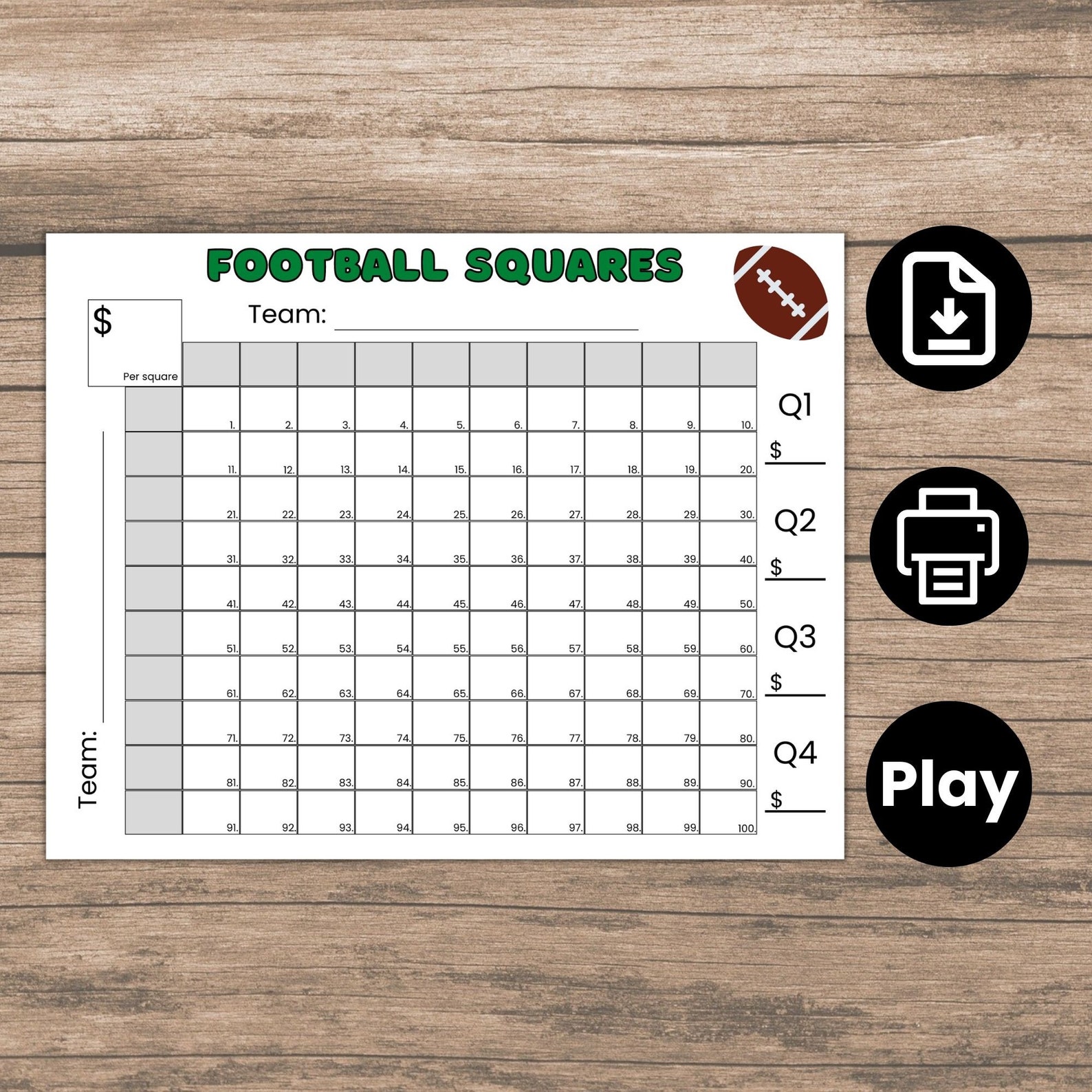 Football Squares Game Bundle, Football Fundraiser, Football Betting ...