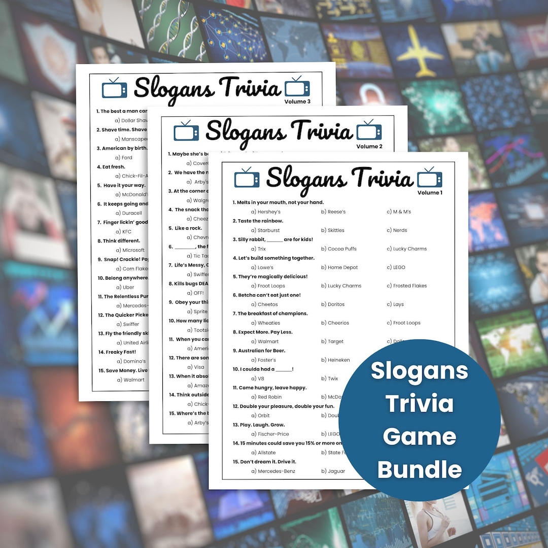 Slogans Trivia Game Bundle Multiple Choice, TV Commercial Trivia ...