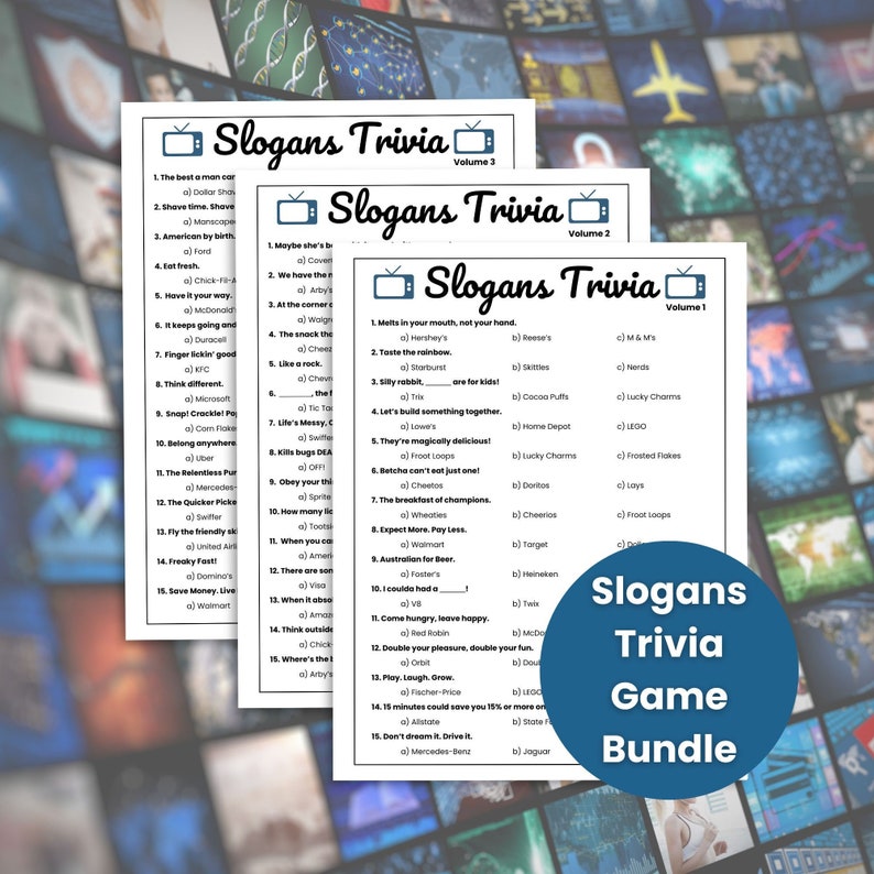 Slogans Trivia Game Bundle Multiple Choice, TV Commercial Trivia ...