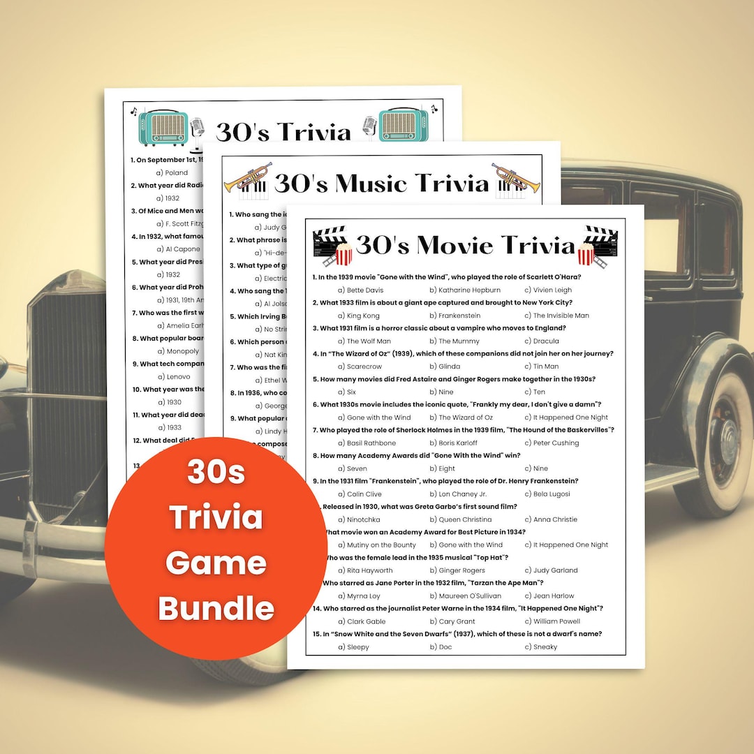 1930s Trivia Game Bundle, 30s Music Trivia, 30s Movie Trivia, Decades ...