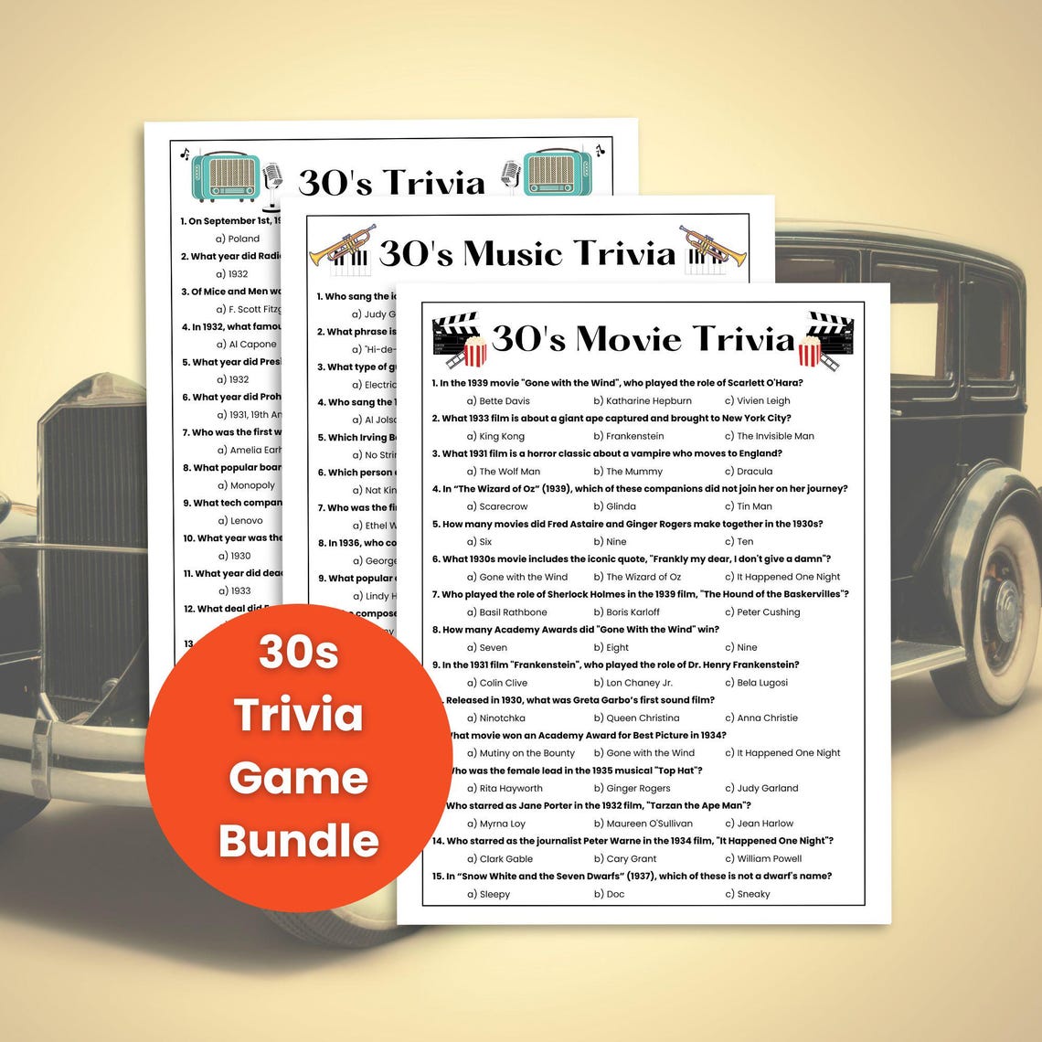 1930s Trivia Game Bundle, 30s Music Trivia, 30s Movie Trivia, Decades ...